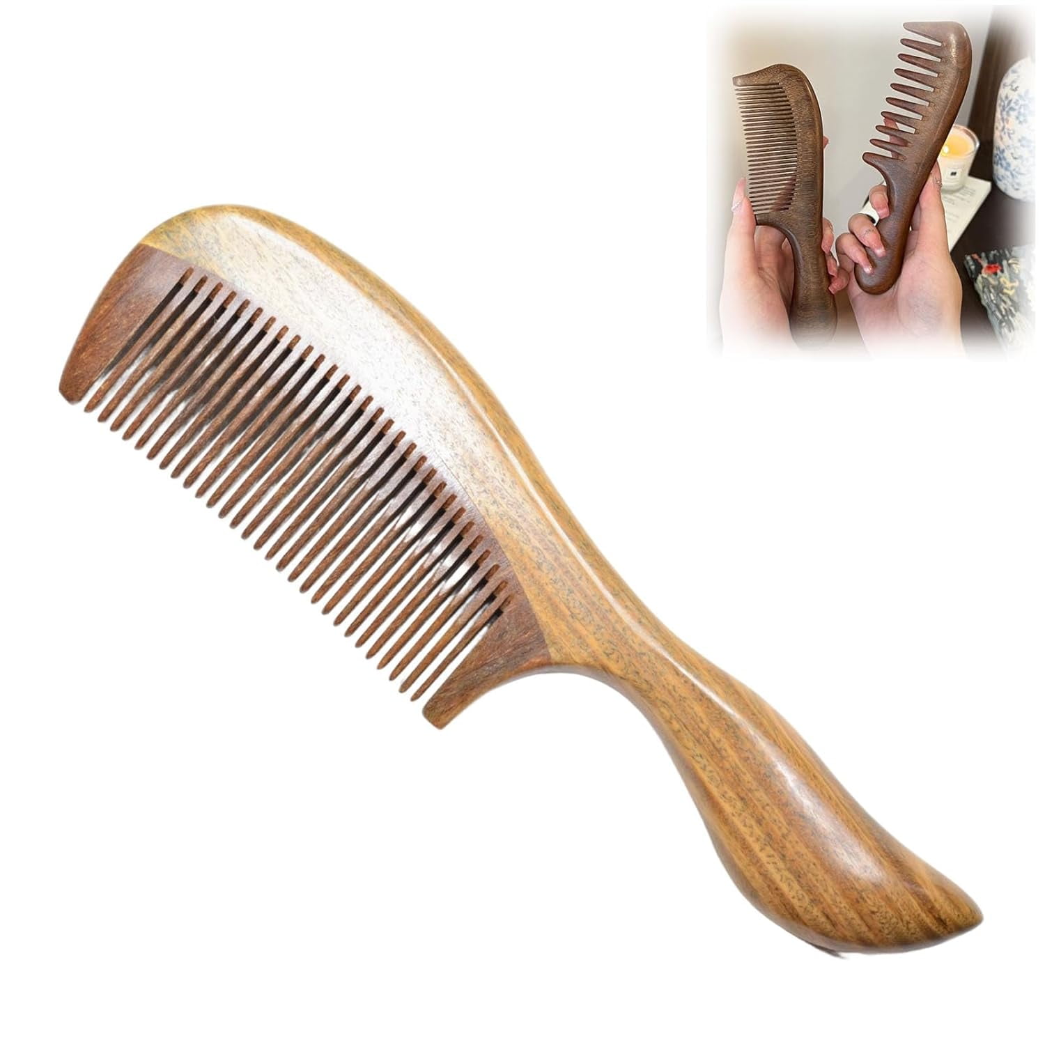 Walnut Wood Hair Comb, Anti-Static Wide and Fine Tooth Combs for Women ...