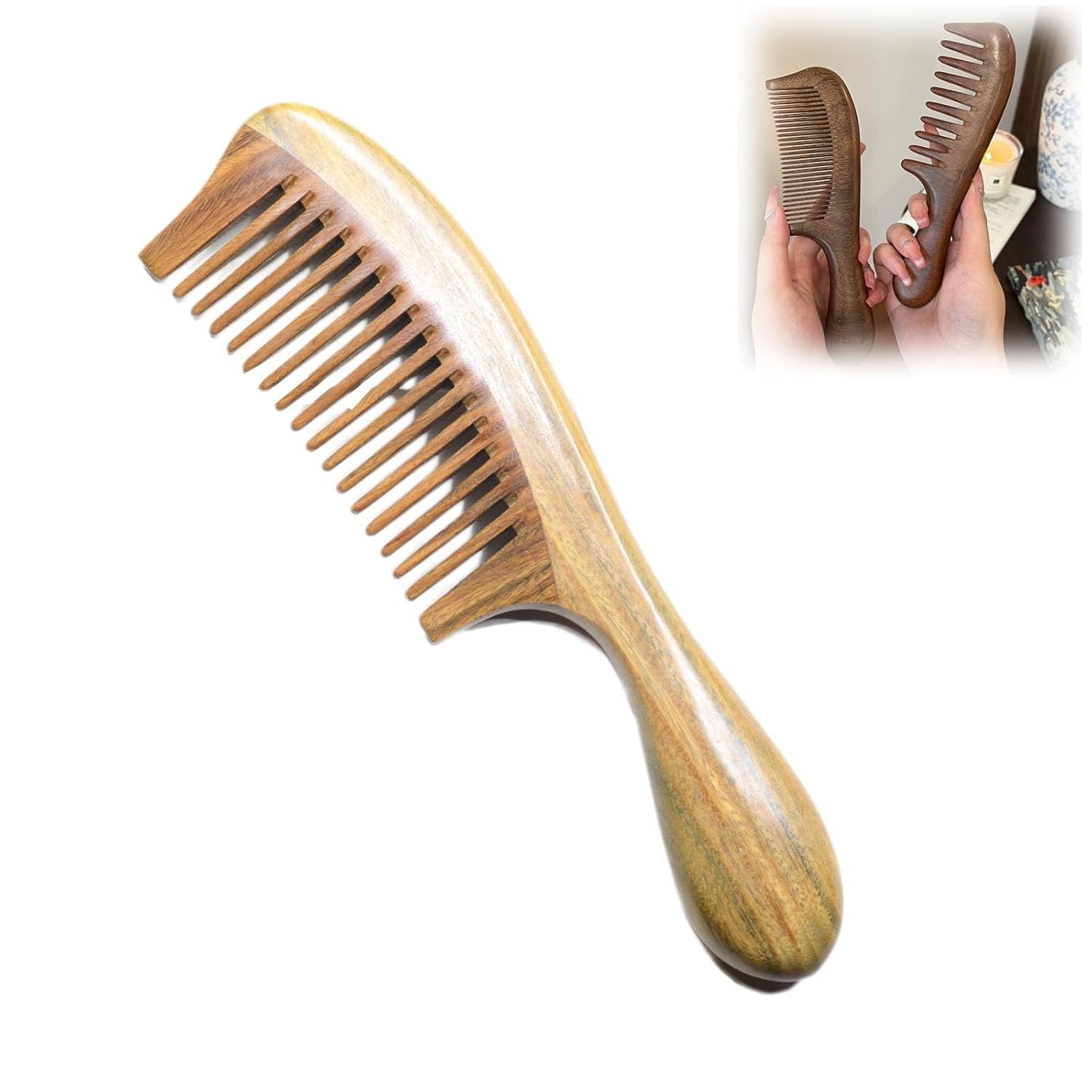 Walnut Wood Hair Comb, Anti-Static Wide and Fine Tooth Combs for Women ...