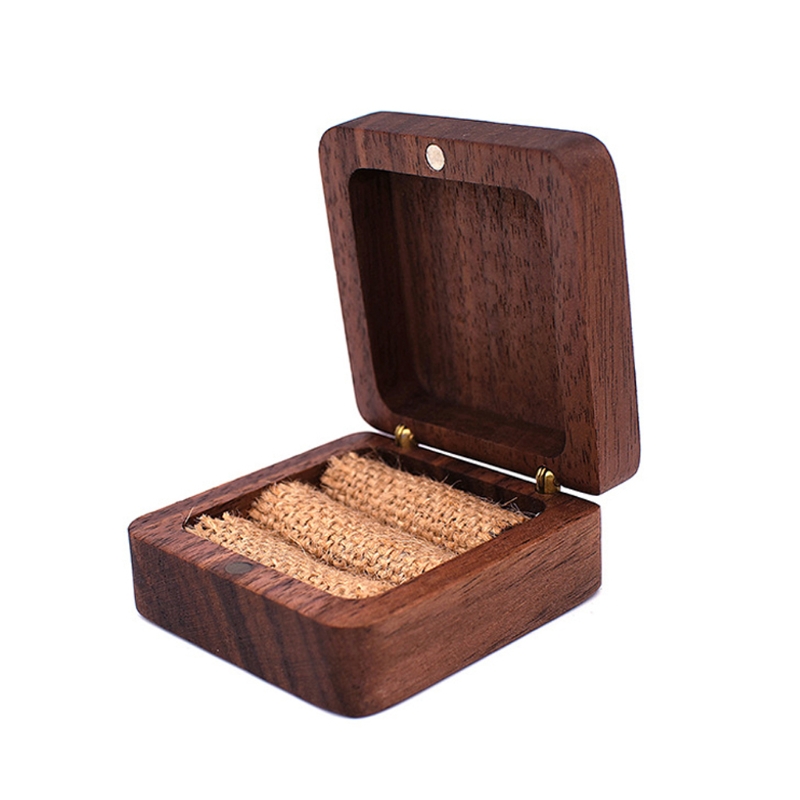 Walnut Wood Jewelry Box Engagement Wedding Ceremony Ring Storage ...