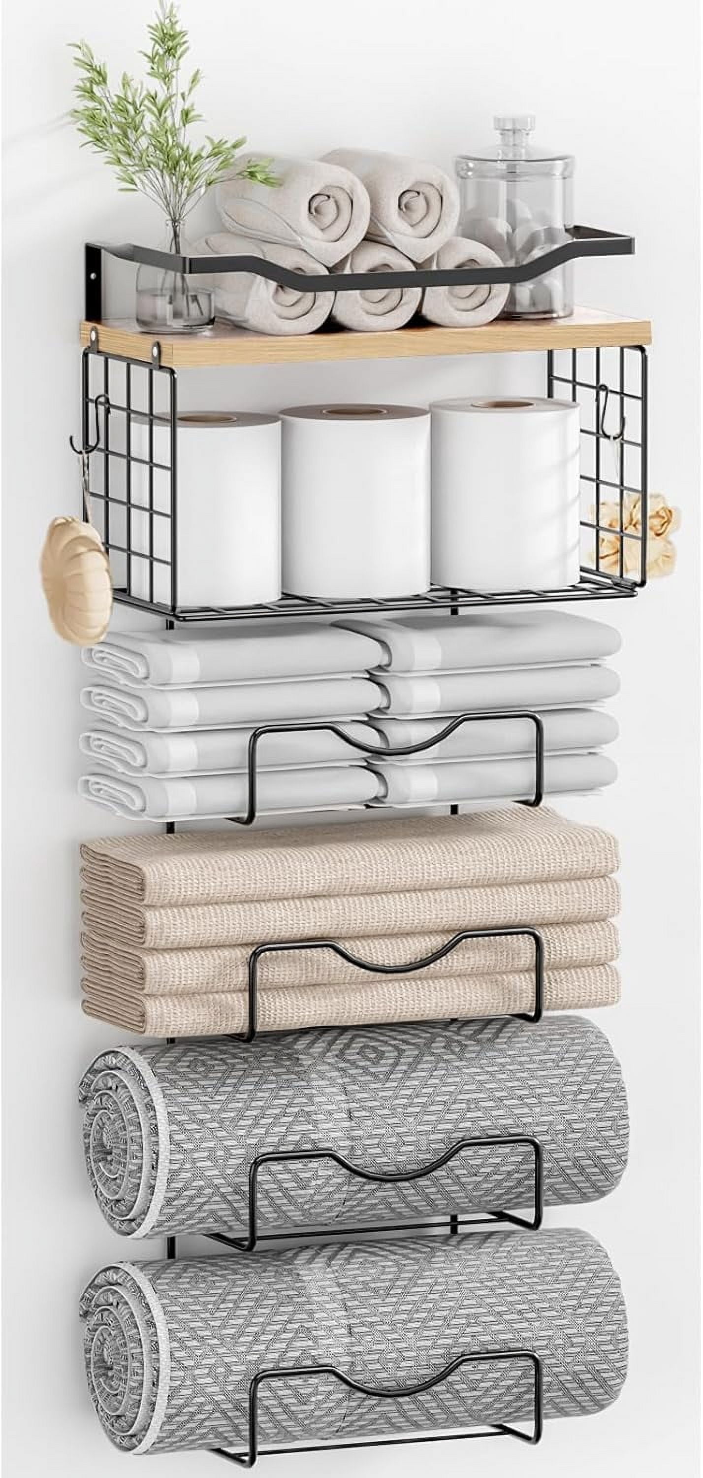 Walnut Wood & Metal 6-Tier Towel Rack – Wall Mounted with Floating ...