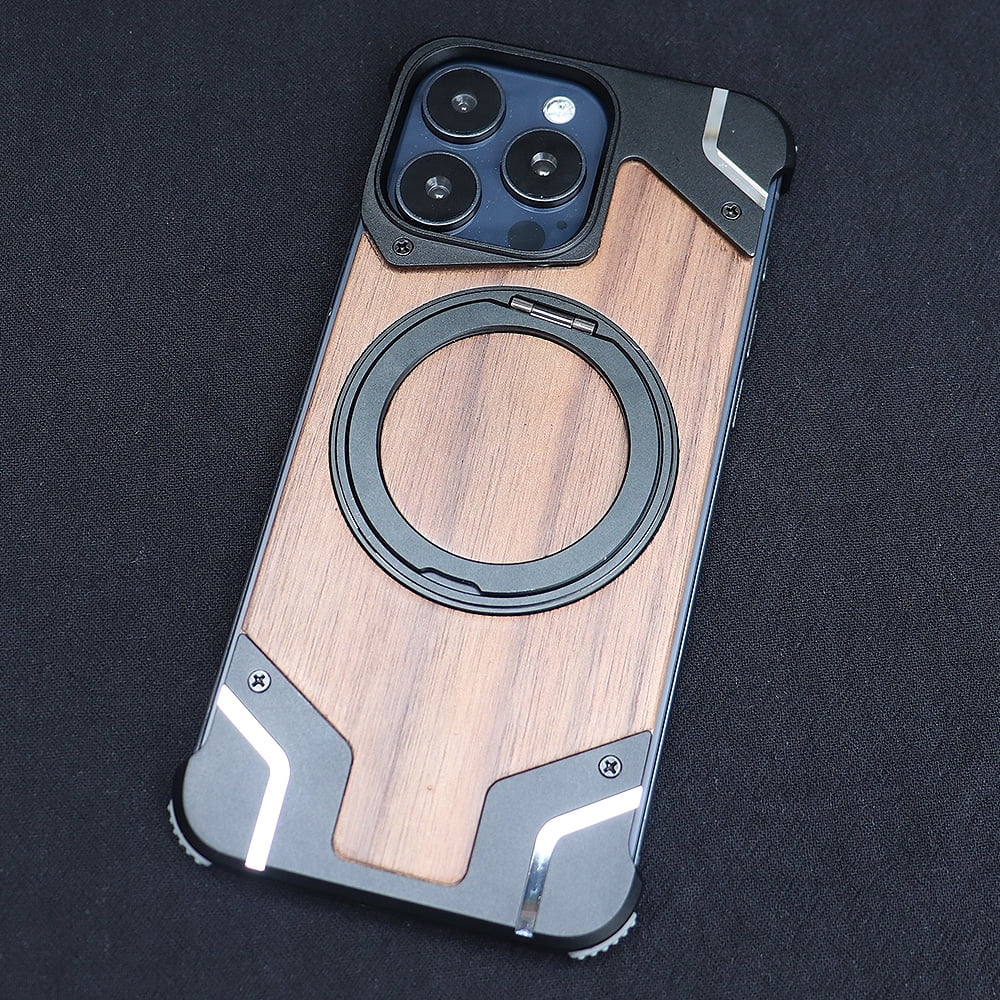 Walnut Wood Metal for iPhone 15 14 Pro Max Case 360°Rotating Ring Stand ...