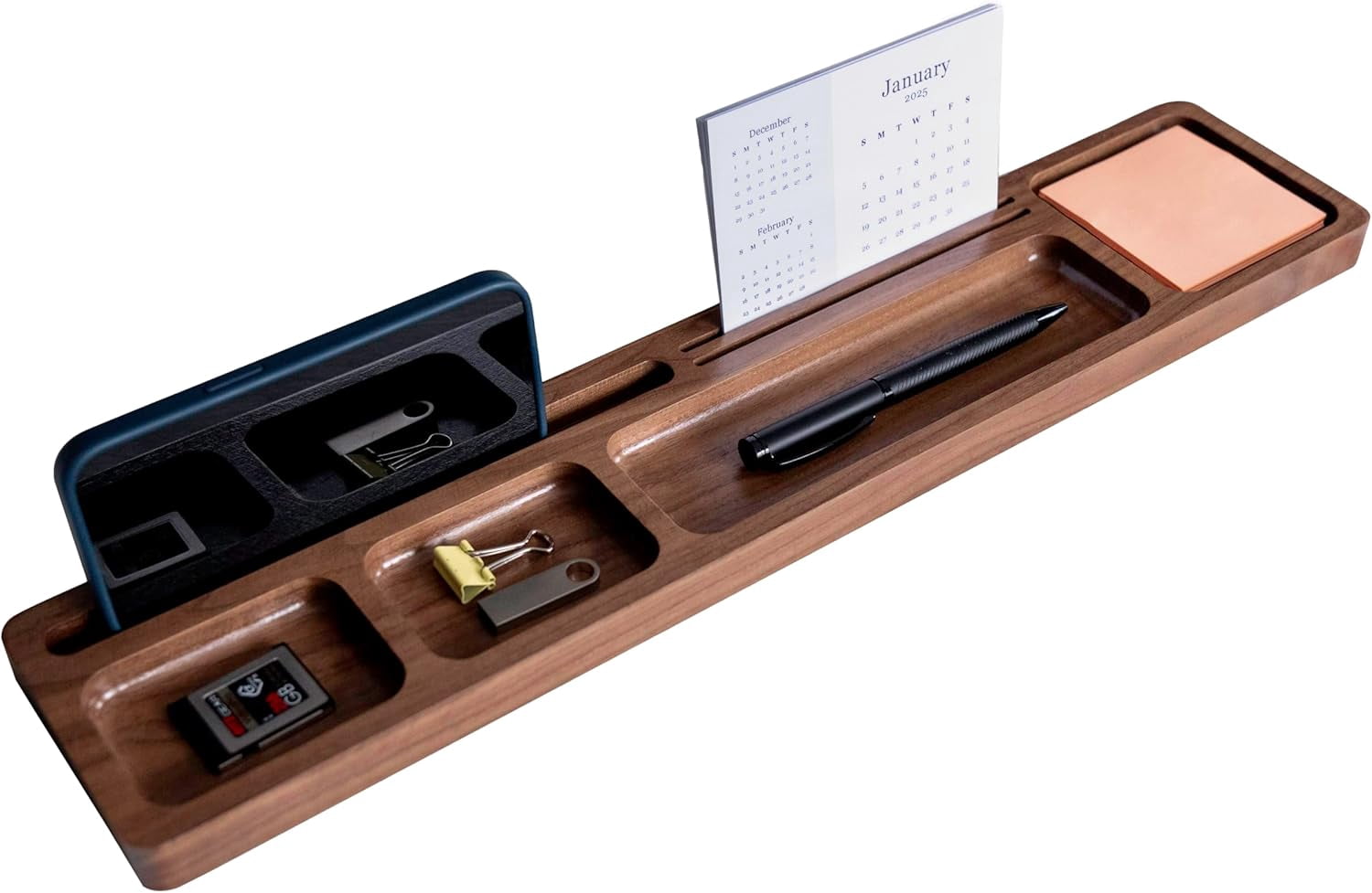 Walnut Wood Office Desk Tray Organizer, Multi-Compartment Storage ...