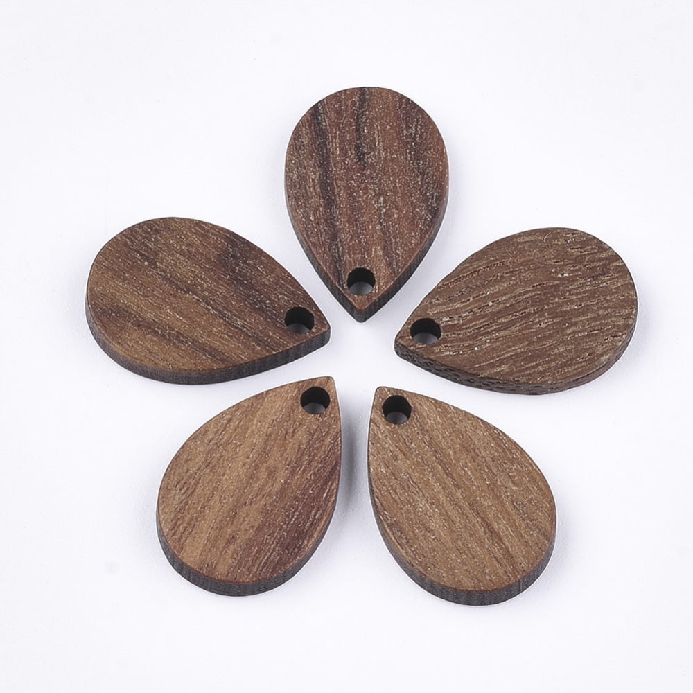 Walnut Wood Pendants Teardrop Saddle Brown 17x11x2.5~3mm Hole: 1.6mm ...