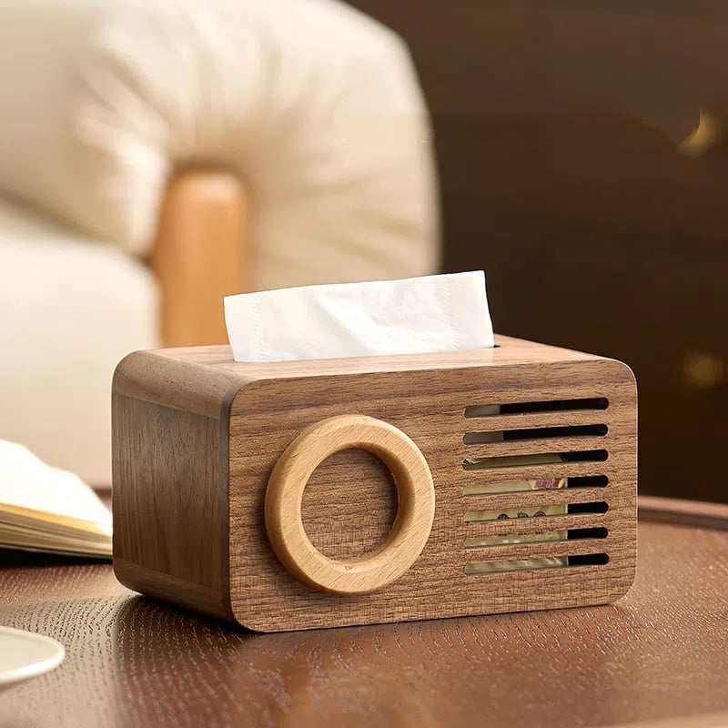 Walnut Wood 'Retro Radio' Tissue Box – Vintage Luxury for Living Room ...