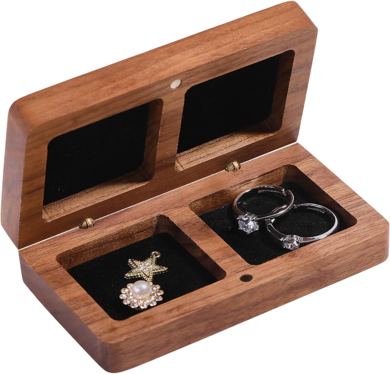 Walnut Wood Ring Box Wooden Double Ring Boxes for Two Rings Case Wooden ...