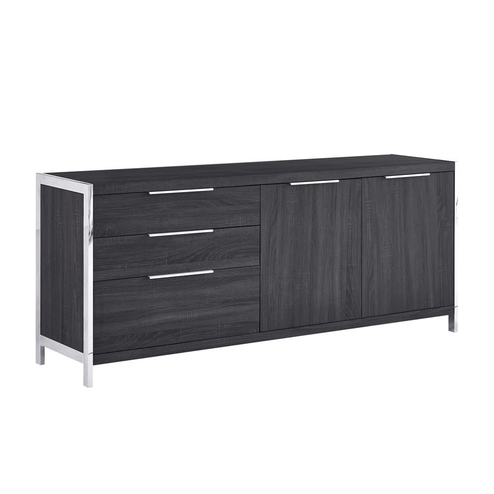 Walnut Wood Home Storage Cabinet with 3 Drawers, 2 Doors, and Stainless ...
