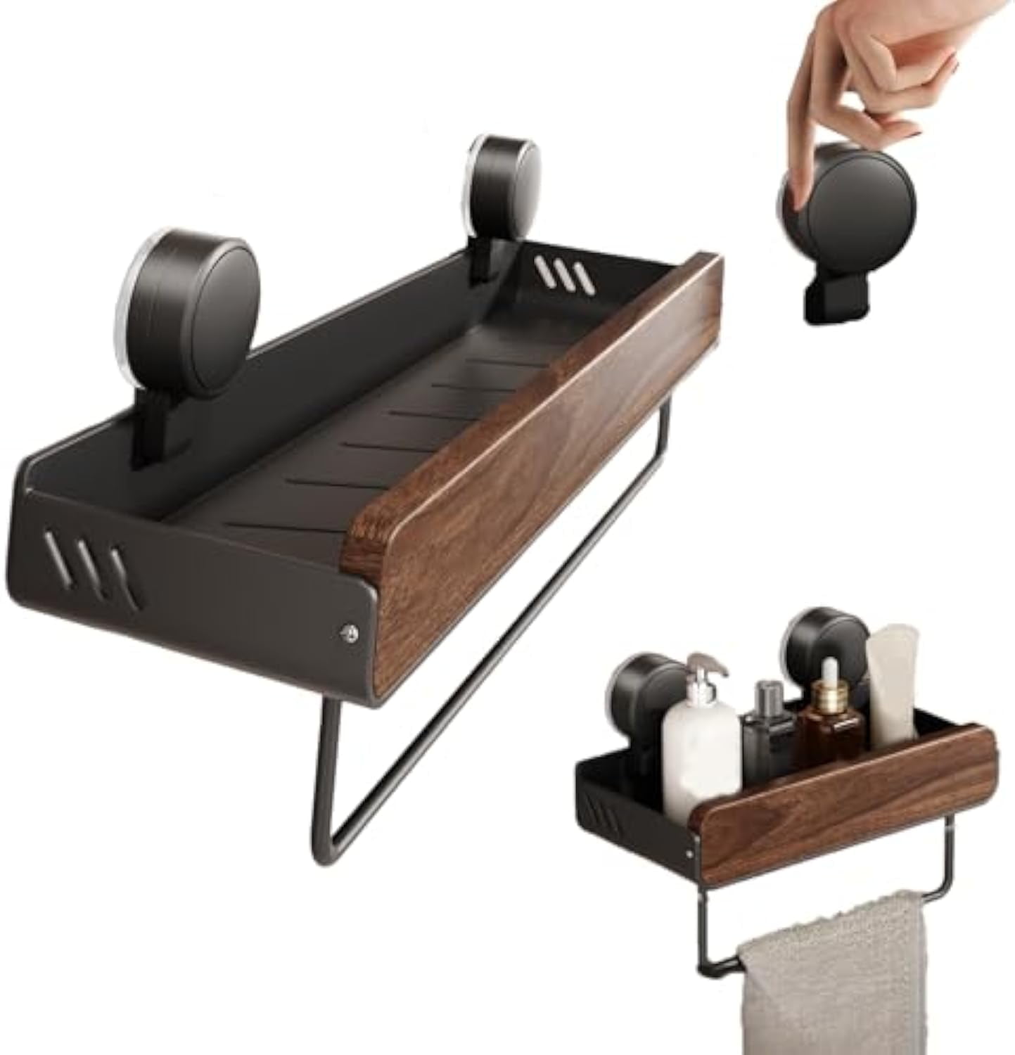 Walnut Wood Suction Wall Shelf - 2025 New Wall Mounted Movable Storage ...