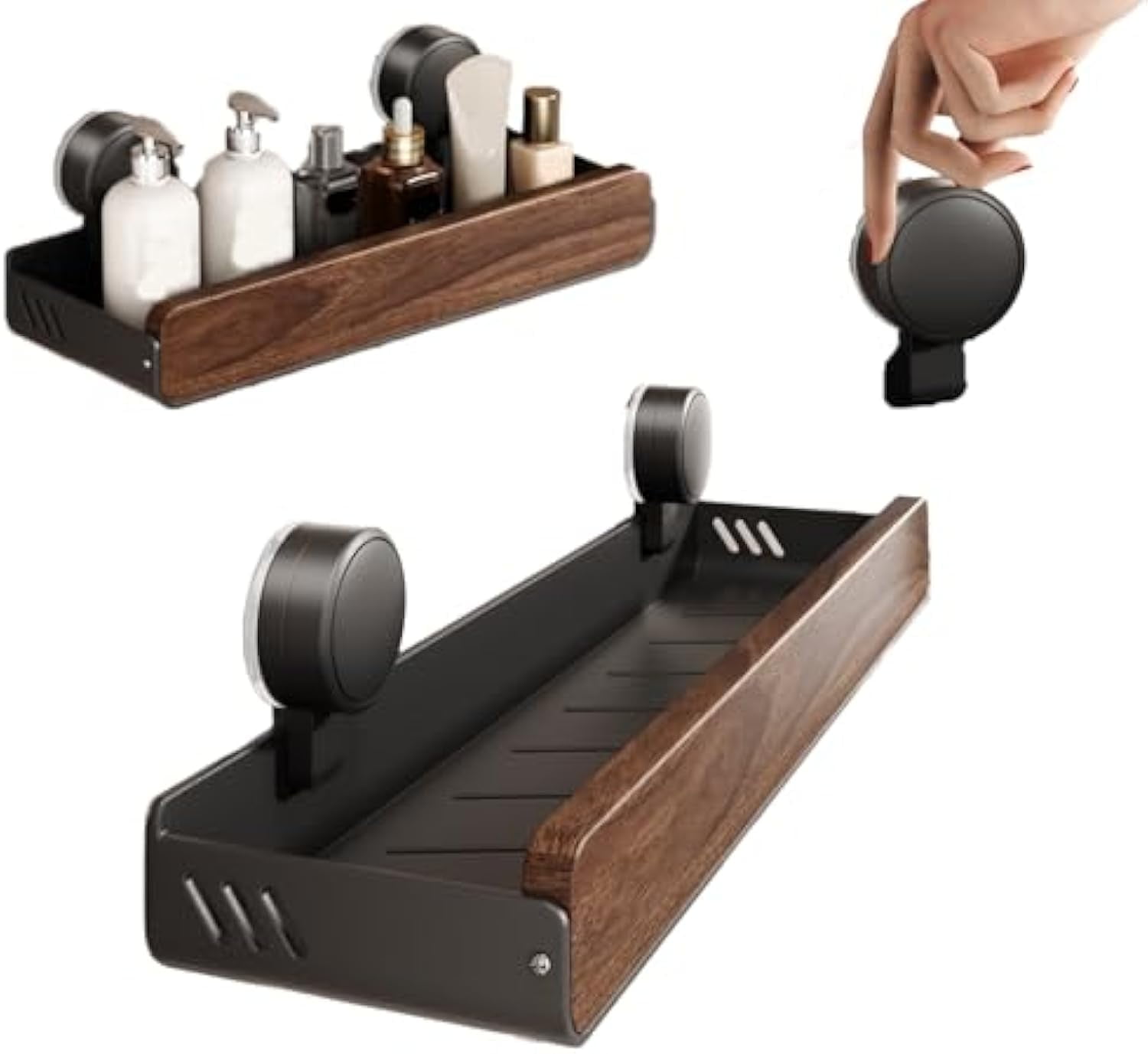 Walnut Wood Suction Wall Shelf - 2025 New Wall Mounted Movable Storage ...