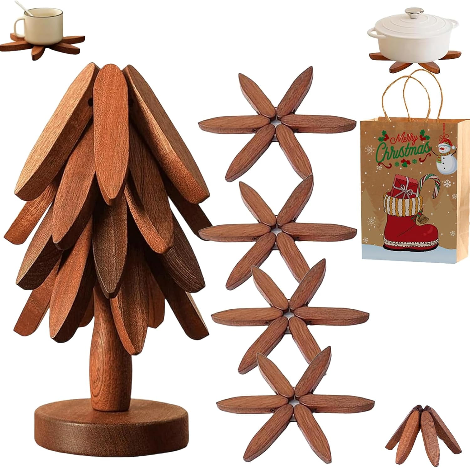 Walnut Wood Tree Trivet Set, Natural Tree Trivet Set - 4 Wooden Trivets ...