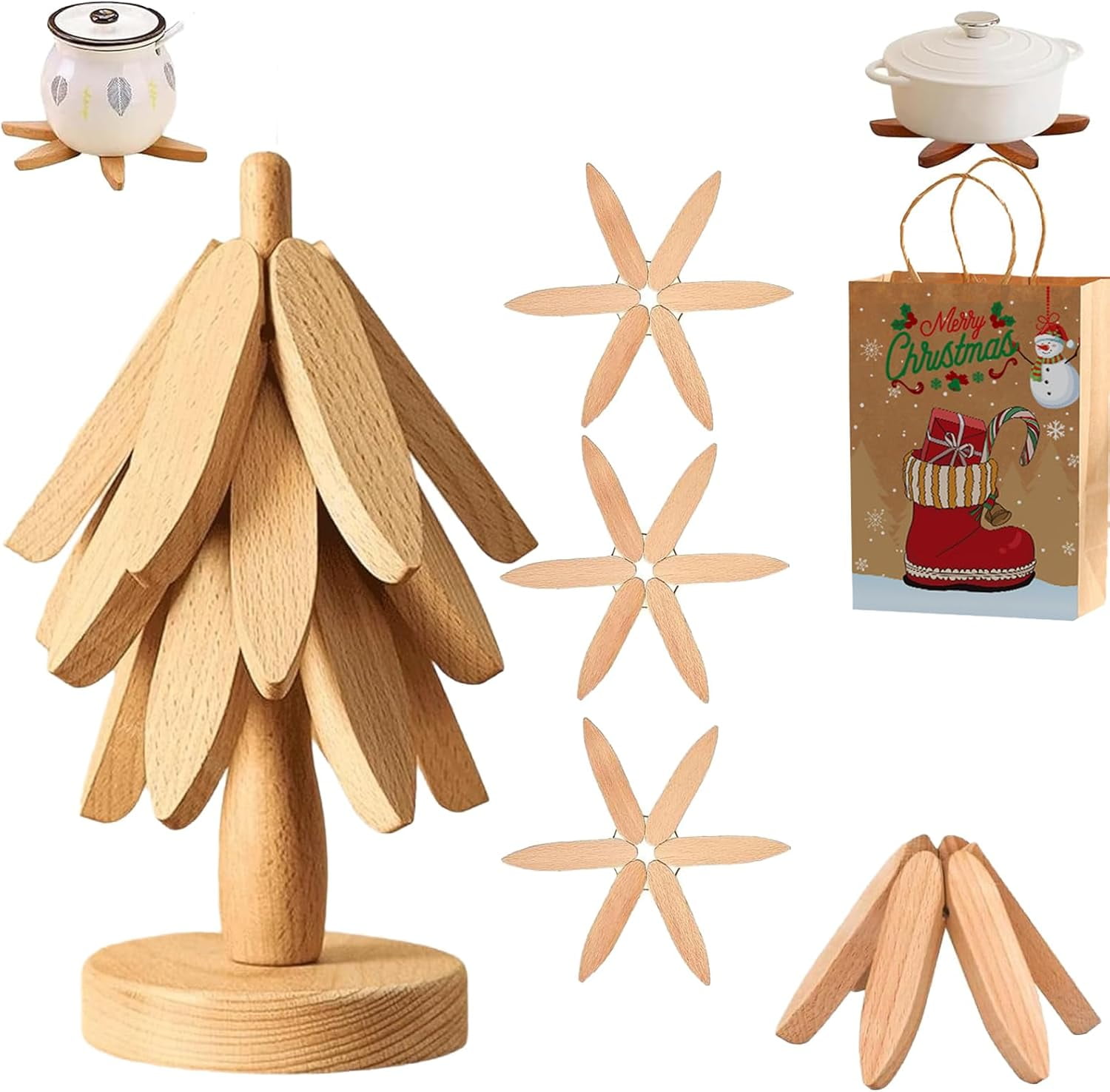Walnut Wood Tree Trivet Set, Natural Tree Trivet Set - 4 Wooden Trivets ...