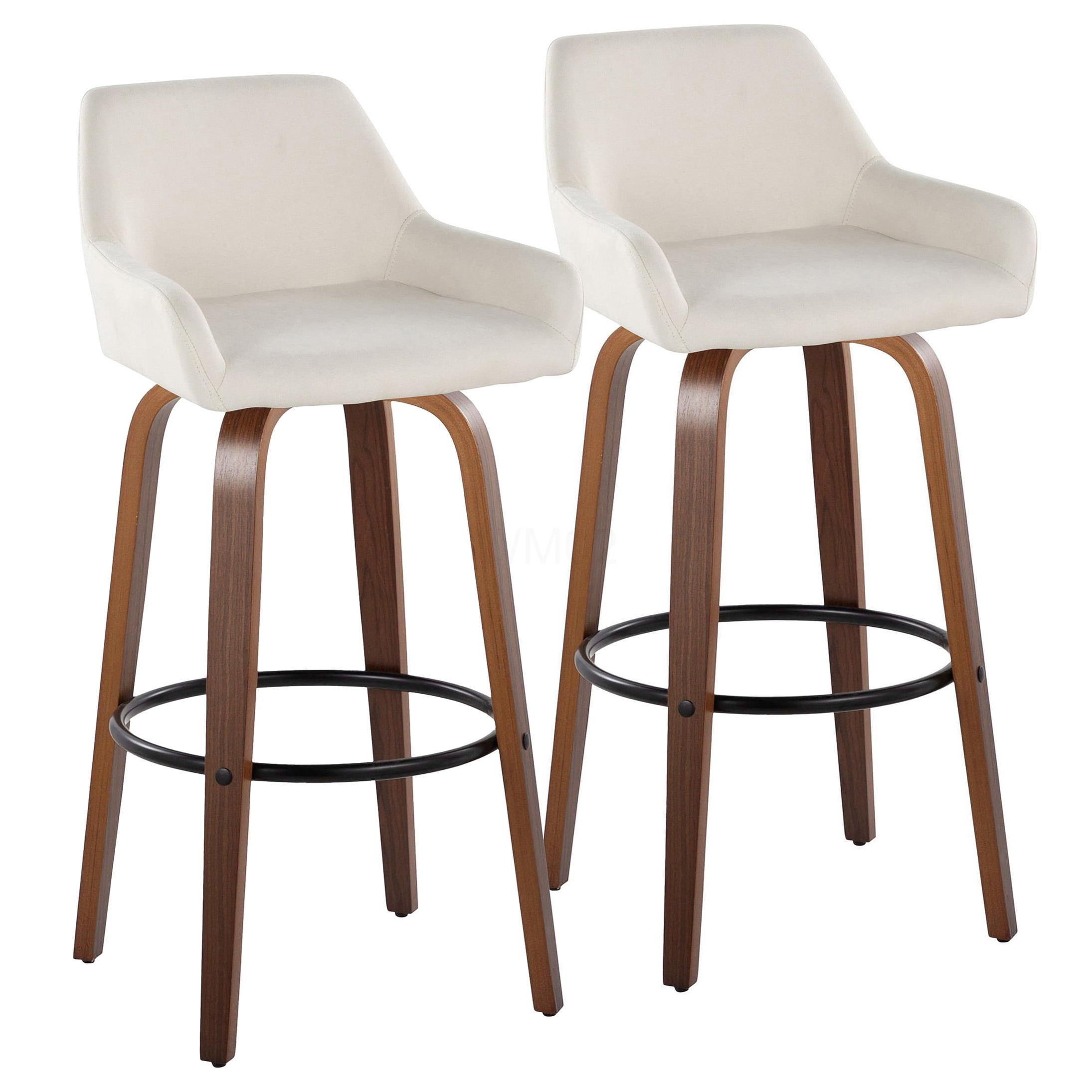 Walnut Wood and Cream Fabric Bar Stools Set of 2 with Swivel and ...