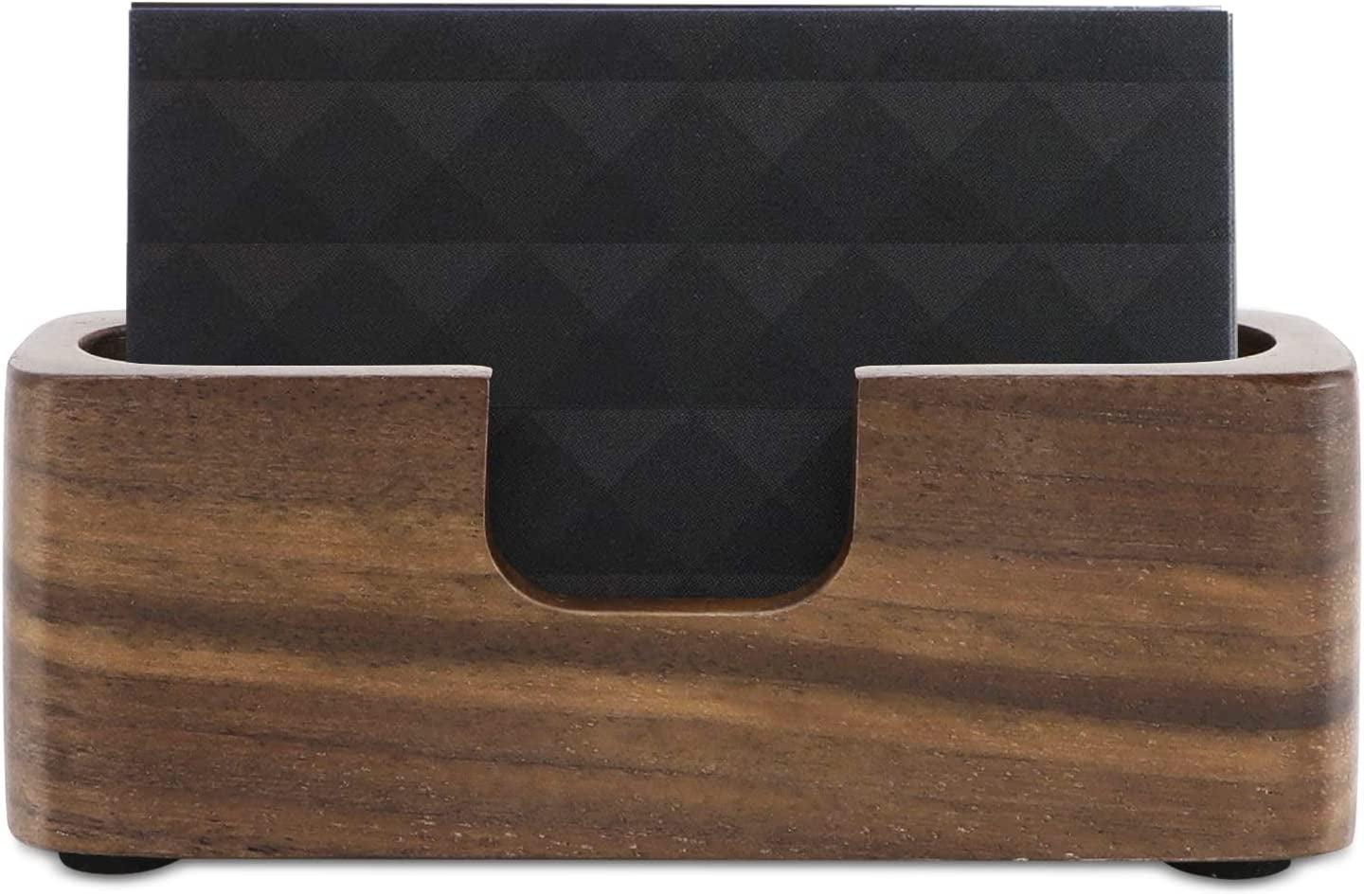 Walnut Wooden Business Card Holder Stand Desk Slim Card Organizer ...