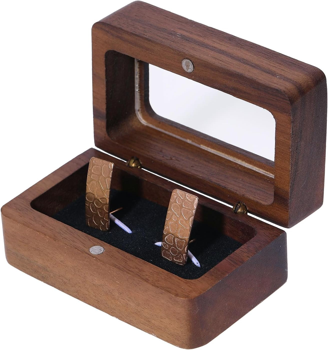Walnut Wooden Cufflink Box with Window Square Small Cuff Links Display ...