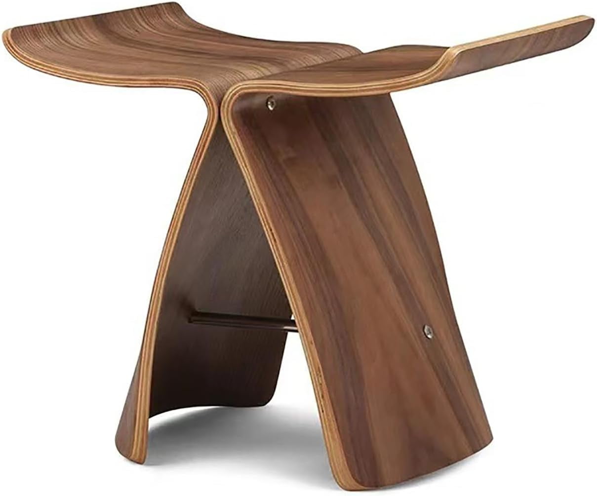 Walnut Wooden Ottoman Footstool with Irregular Shape, Entryway Shoe ...
