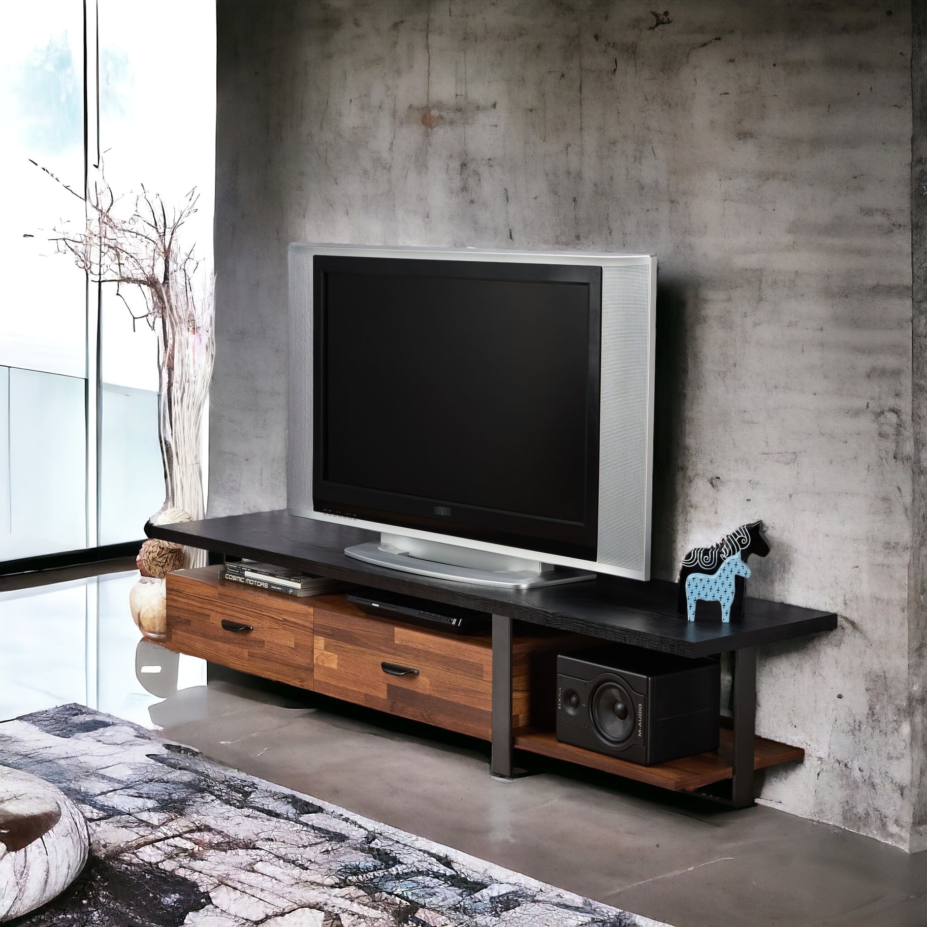 Walnut and Black Color - Hidden Storage with Ball - Bearing Glides ...