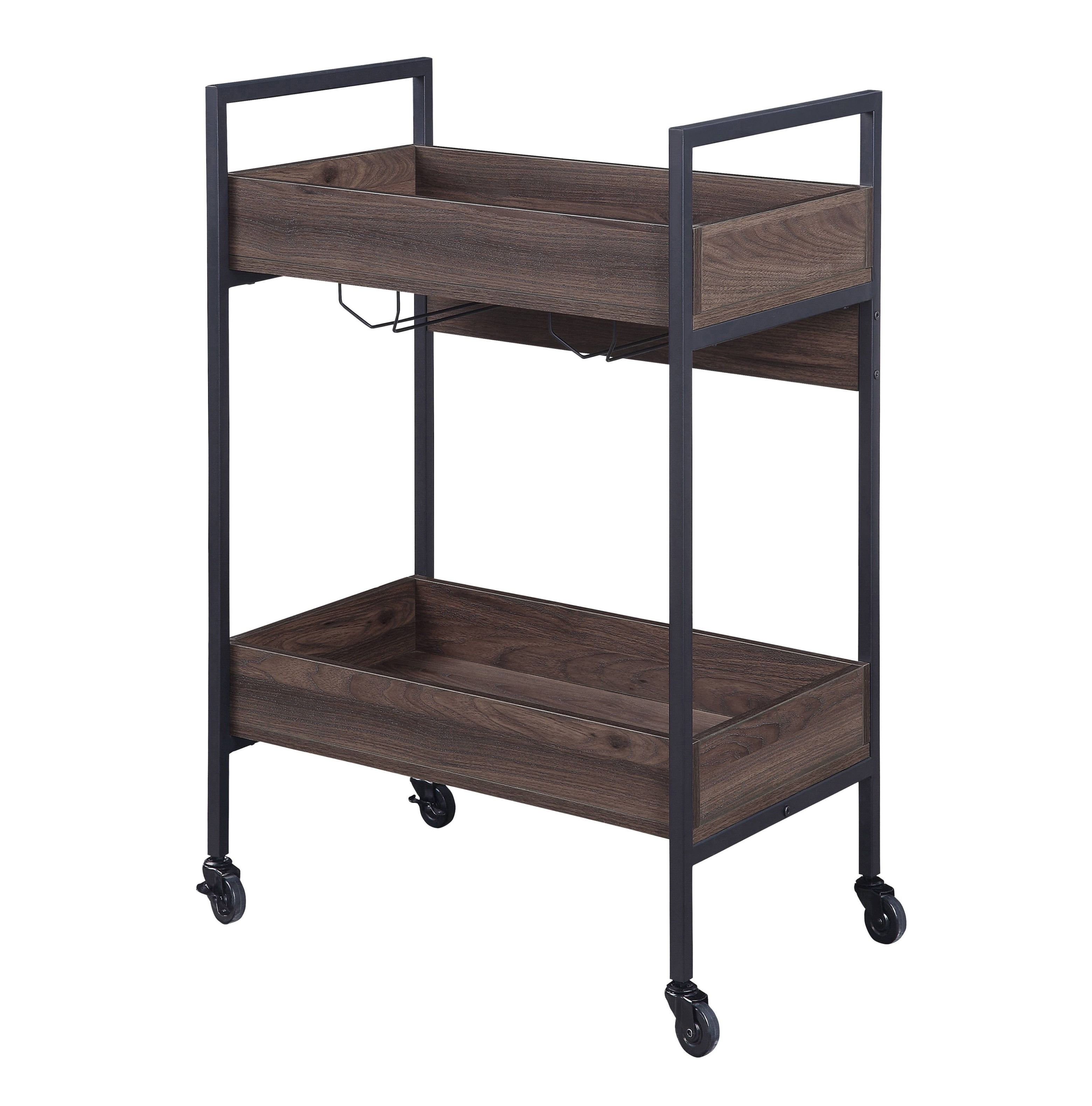 Walnut and Black Serving Cart with 2 Shelves Brown+Black + Dining Room ...