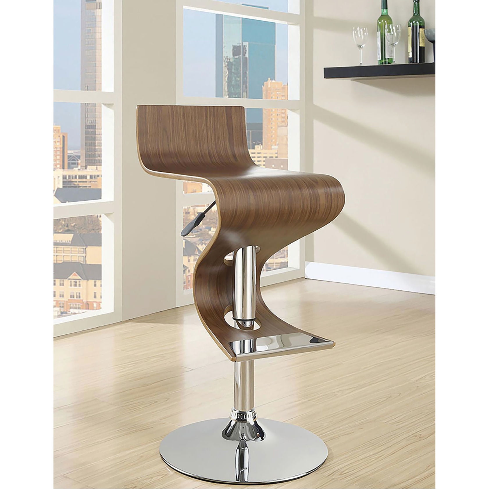 Walnut and Chrome S-Shaped Dining Stool | Supportive Design for Mid ...