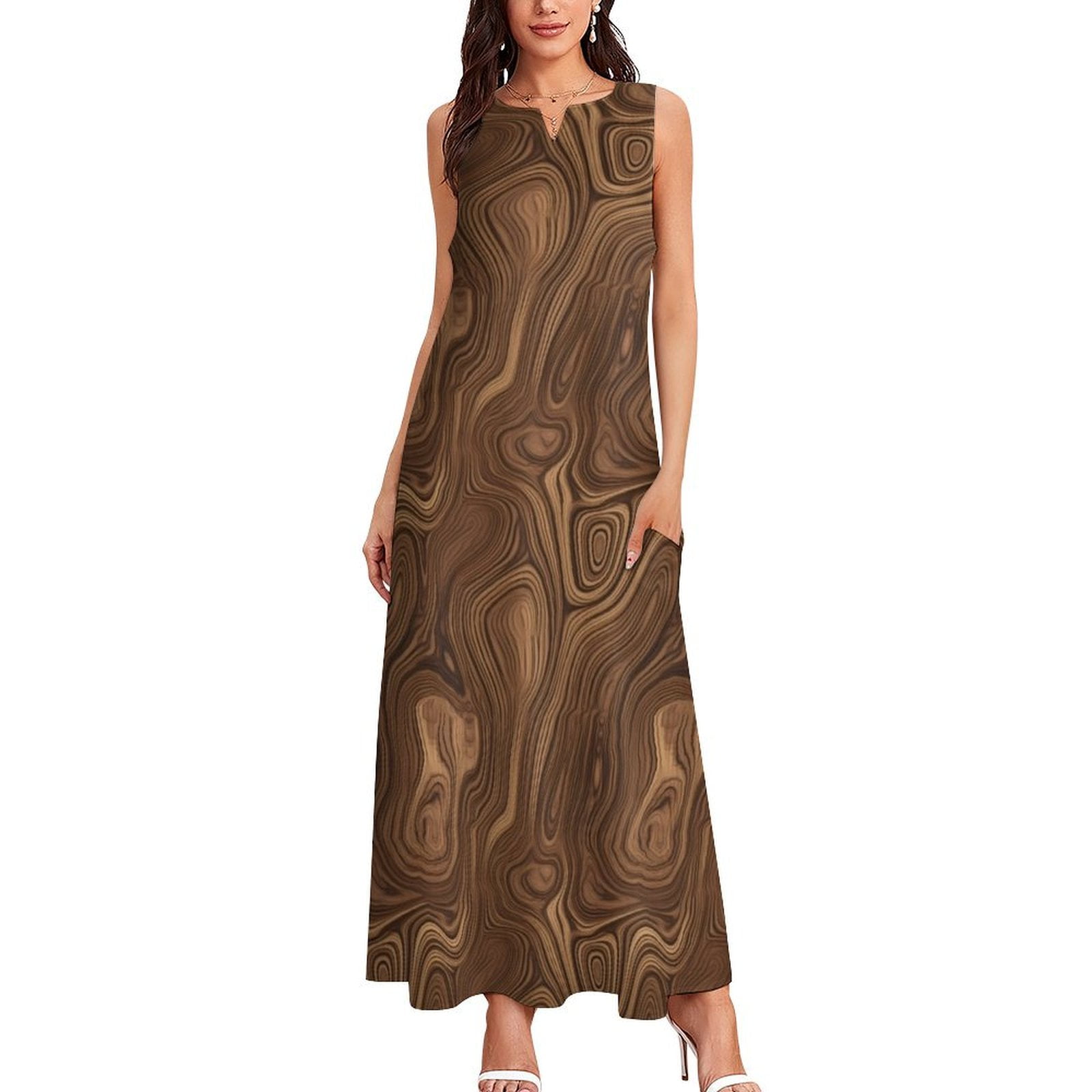 Walnut wood-grain Long Dress elegant and pretty women's dresses summer ...