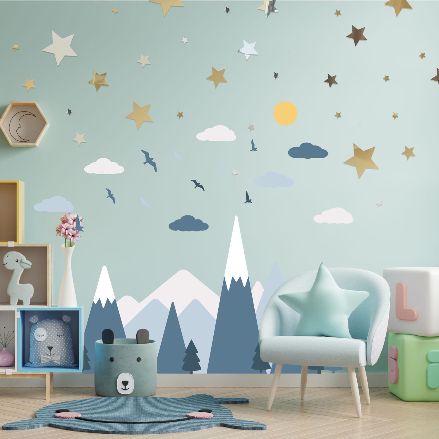 Walplus Blue Mountains With Stars Mirror Art Nursery Wall Stickers ...
