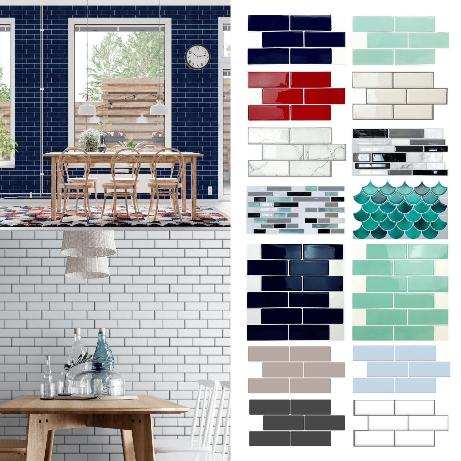 Walplus Mosaic Glossy 3D Metro Peel and Stick Backsplash Tile Stickers ...