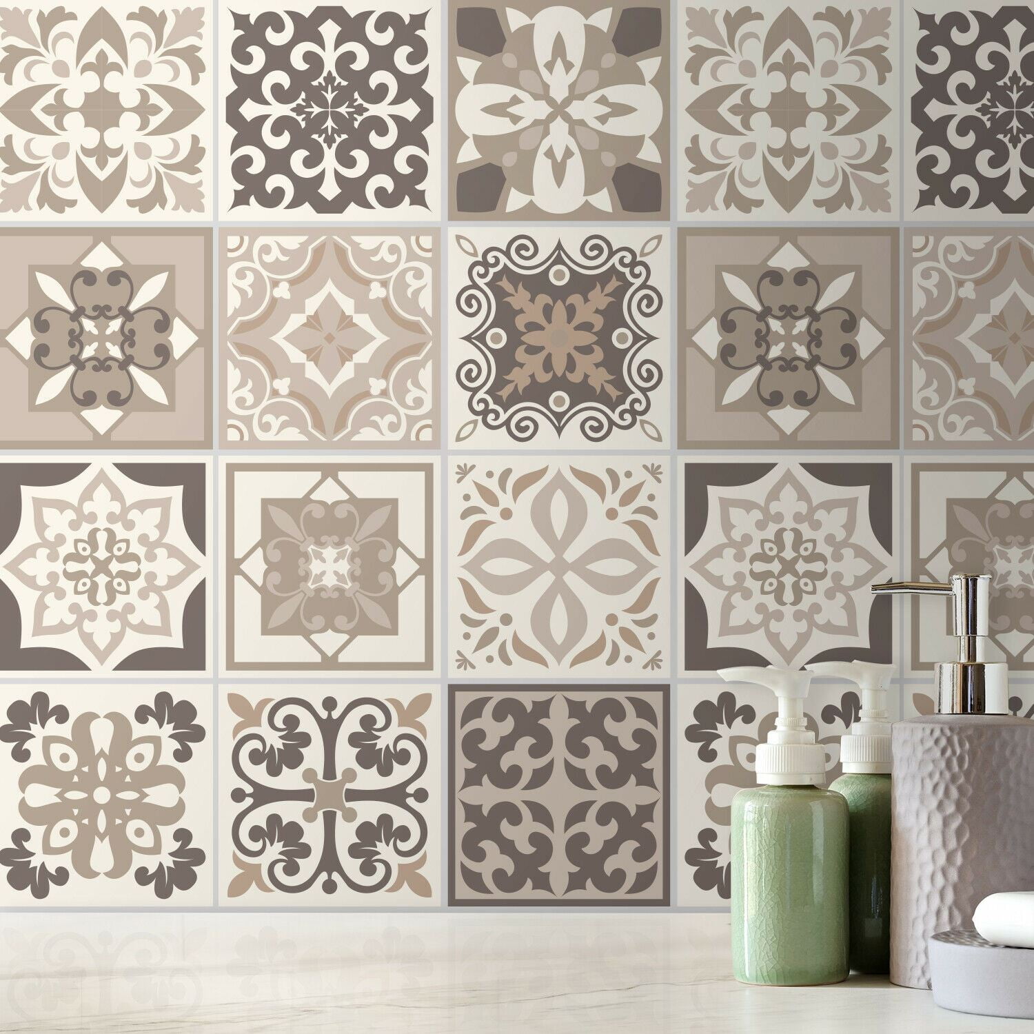Walplus Noor Light Brown Beige Mediterranean Wall Tile Stickers Peel ...