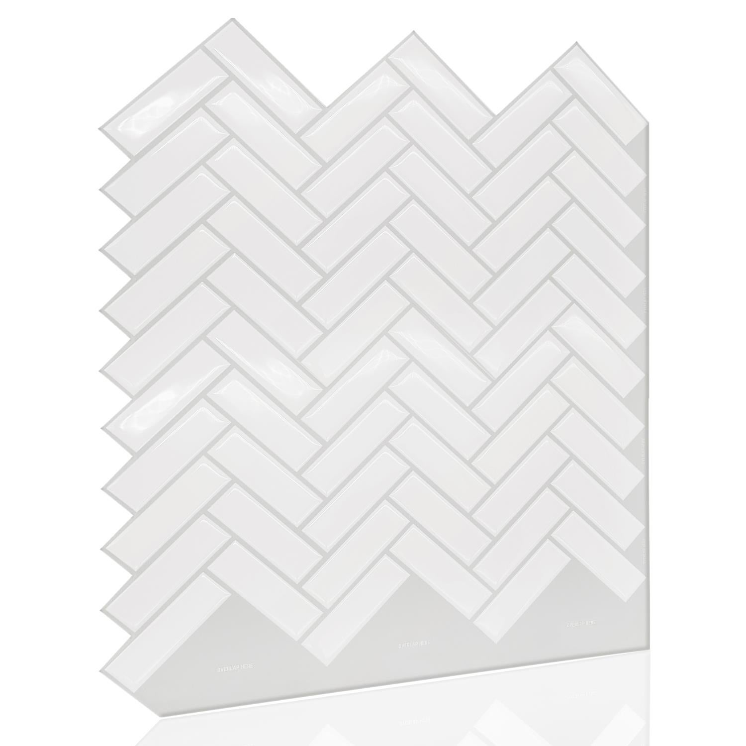 Walplus Classic White Glossy 3D Tile Sticker Peel and Stick Kitchen ...