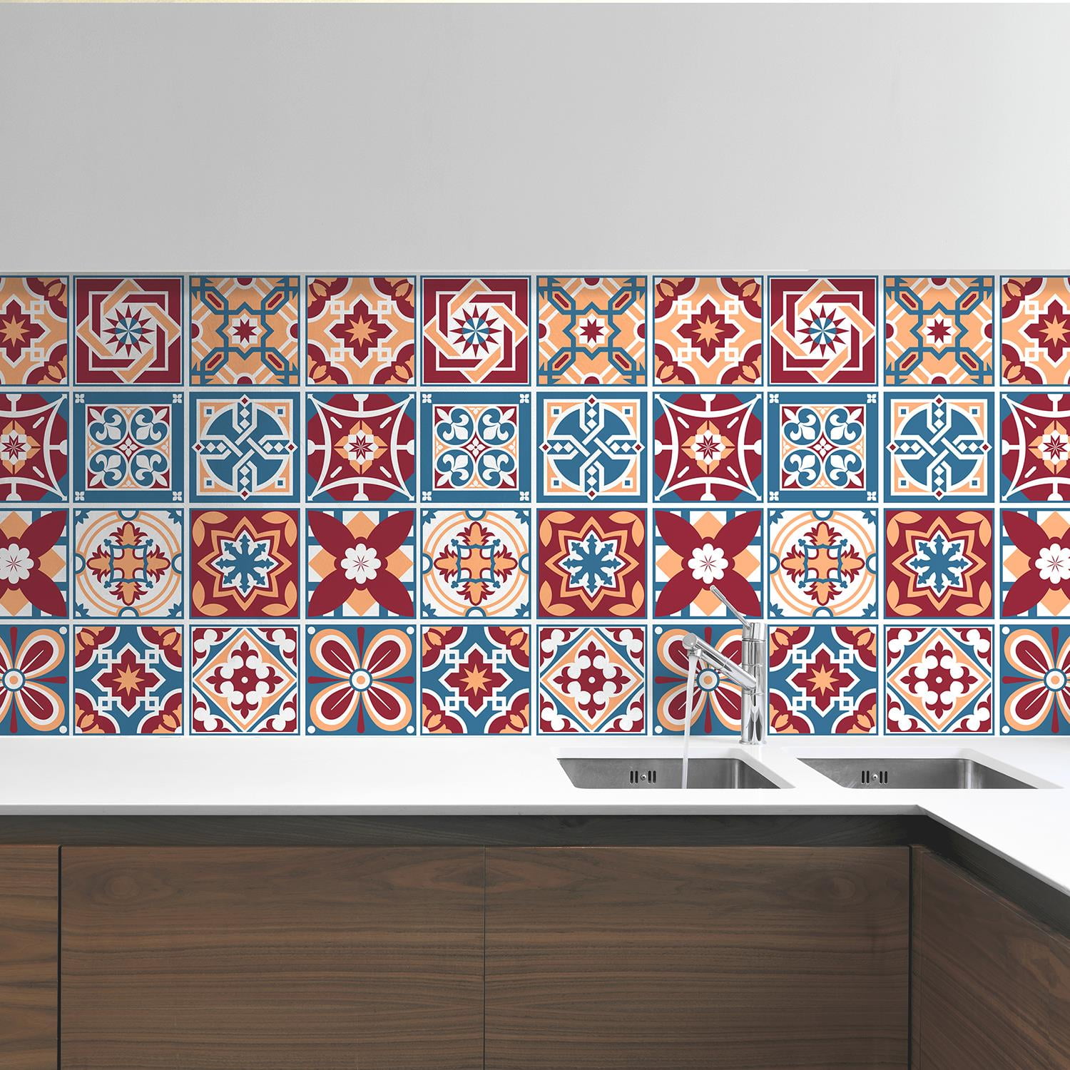 Walplus Peel and Stick Backsplash Westminster Wall Tile Decals 96 Pcs 6 ...