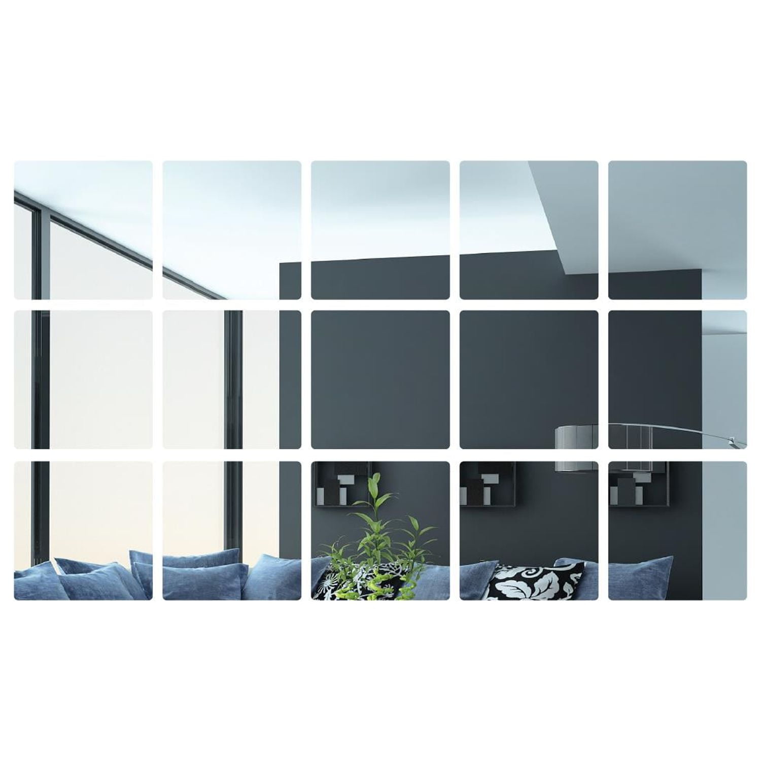 Walplus Rounded Square Acrylic Mirror Wall Decals 15pcs 6" x 6 ...