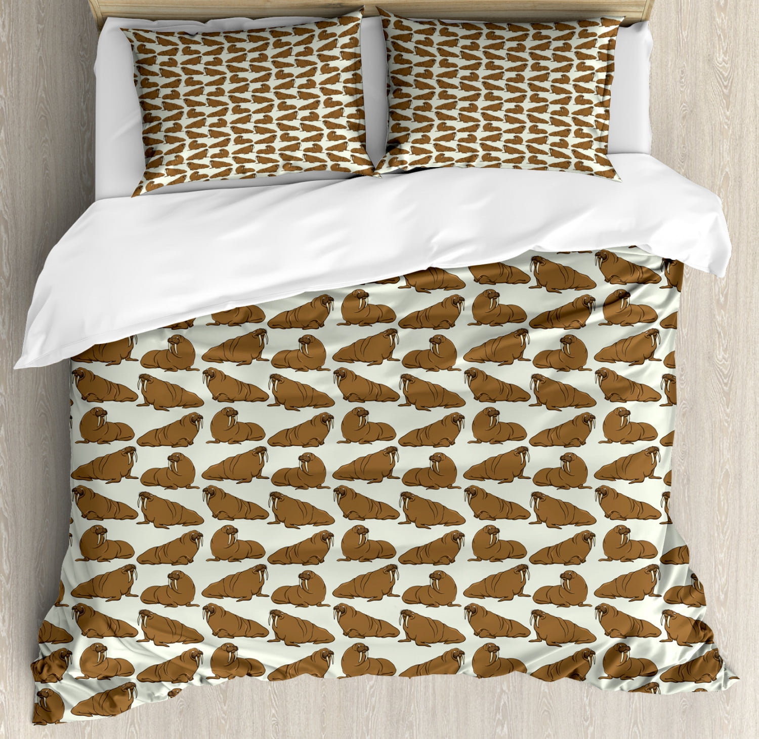 Ambesonne Queen Size Walrus Print Duvet Cover Set, 3 Piece Bedding Set ...
