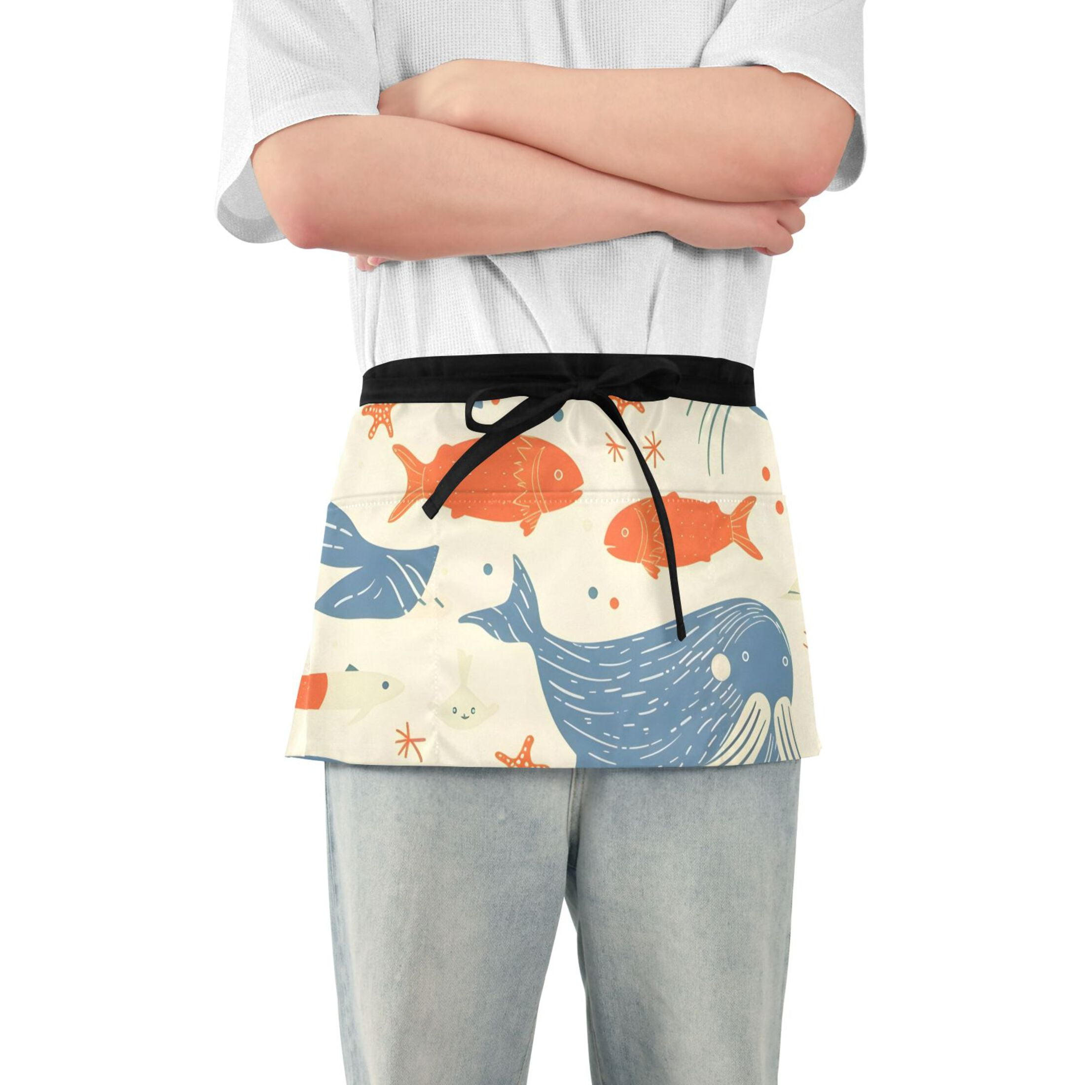 Walrus Fishes and Sea Stars Short Server Apron with 3 Pockets for ...