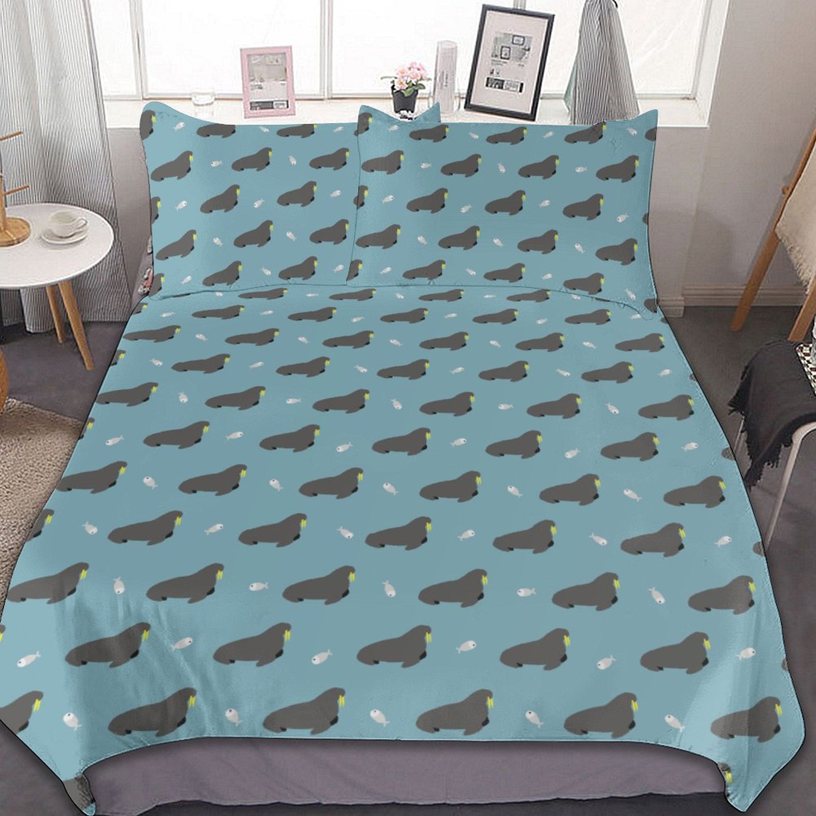 Walrus Pattern King Bedding Sets 3 Piece (1 Quilt Cover, 2 Pillow ...