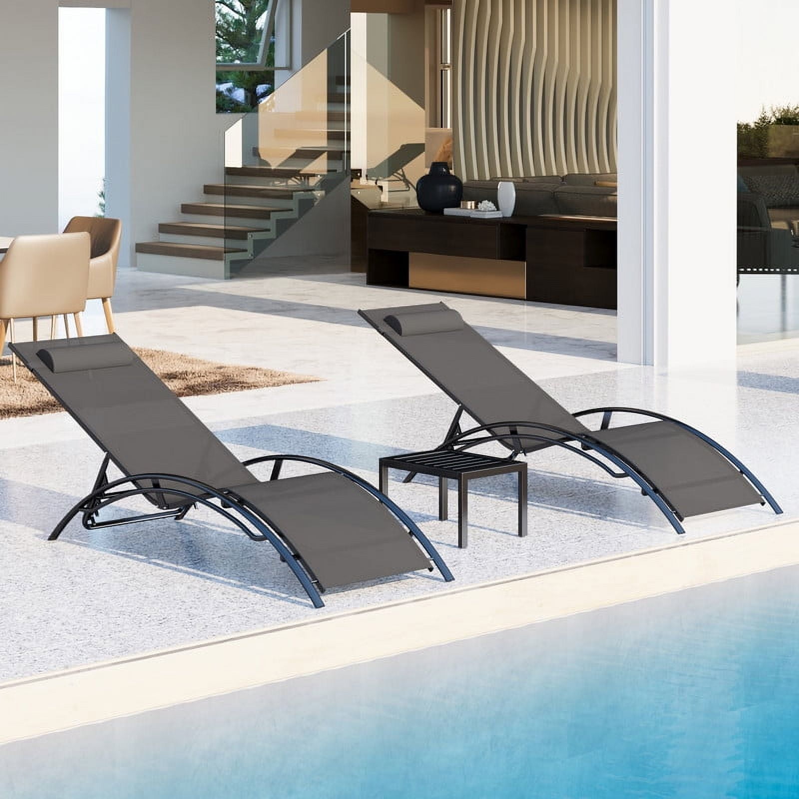 Walsport 3 Pc Patio Bistro Outdoor Chaise Lounge Chair Furniture, All ...