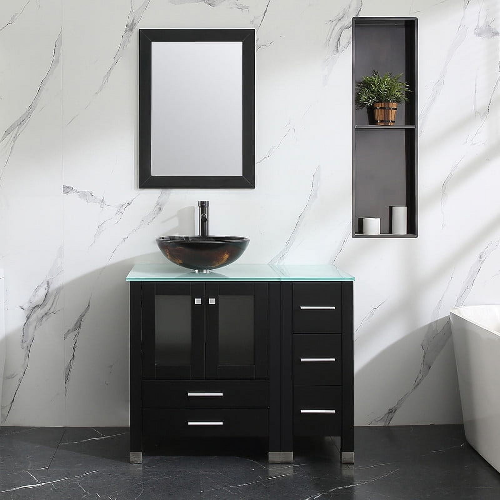 Walsport 36" Luxurious Wood Bathroom Vanity Cabinet Round Tempered ...