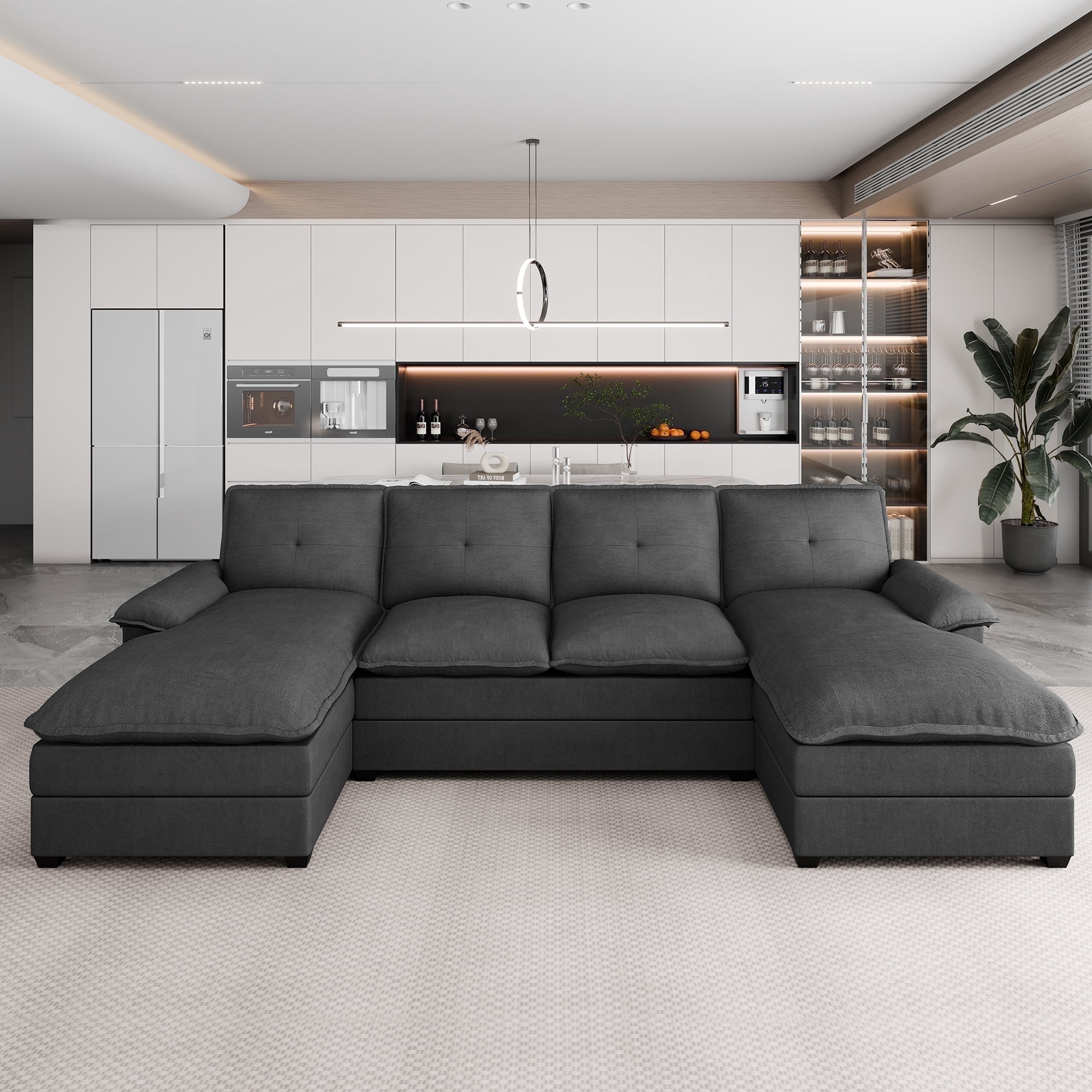 Walsunny Sectional Sofa U Shaped Sleeper bed Couch with Double Chaise 4 ...