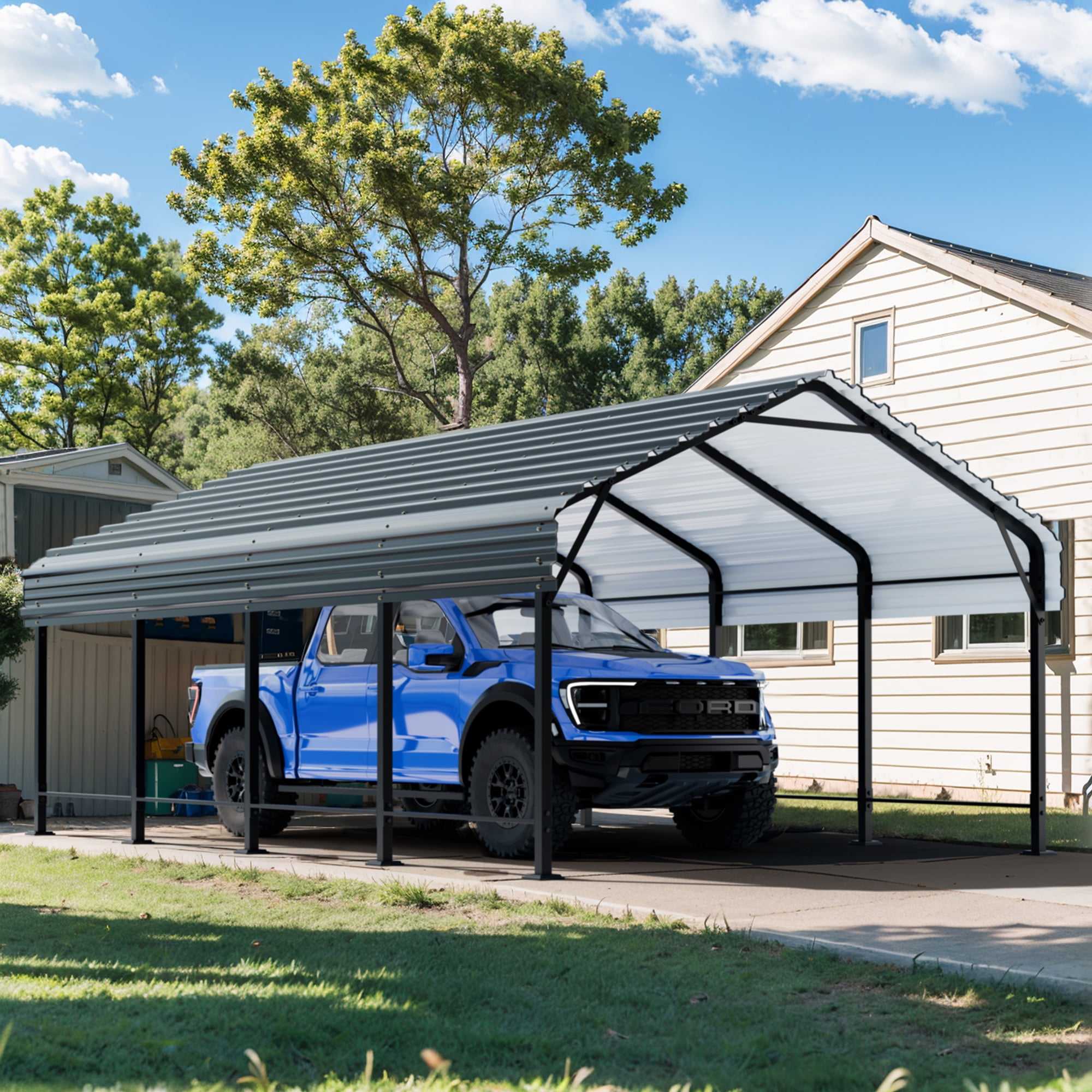 Walsunny Carport 12x20 FT Heavy Duty Metal Shelter with Galvanized ...