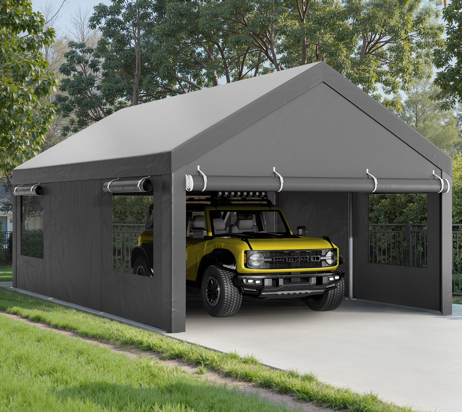 Walsunny 12x20 ft Carport with 4 Sandbags Heavy Duty Canopy with Roll ...
