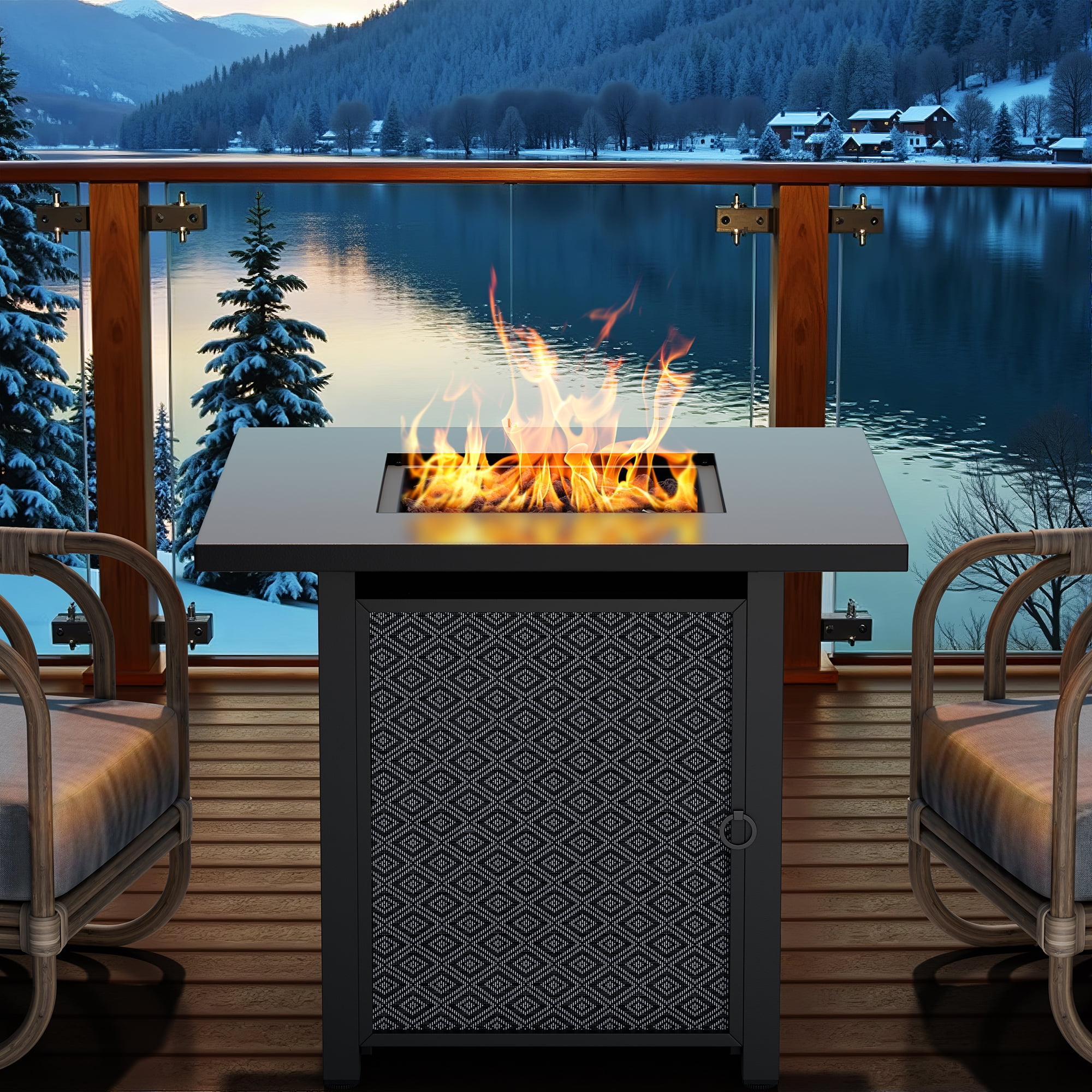 Walsunny 28" Propane Fire Pit Table 50,000 BTU Steel Gas Fire Pit with ...