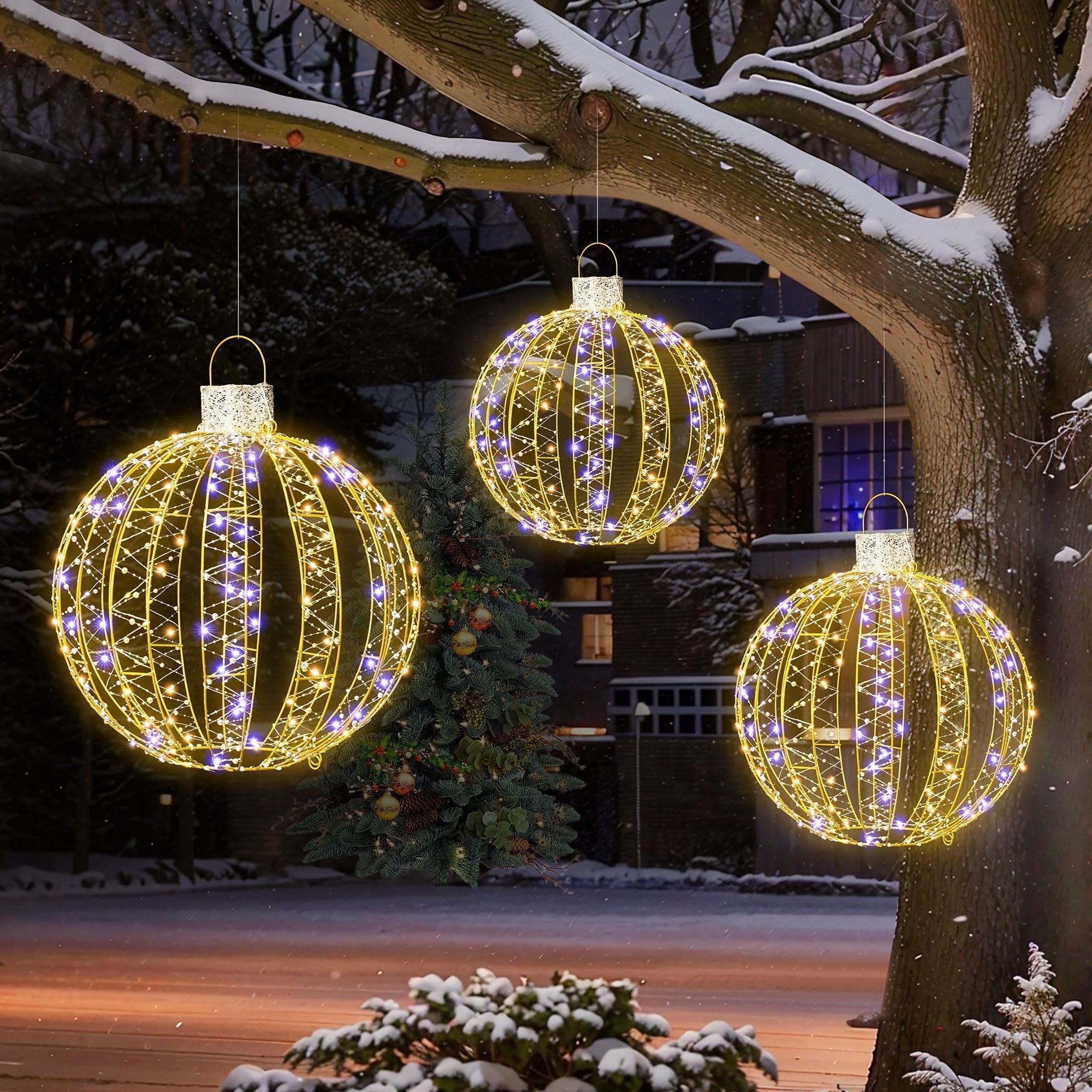 Walsunny 3 Pack Christmas LED Light Balls Outdoor Hanging Light Spheres ...