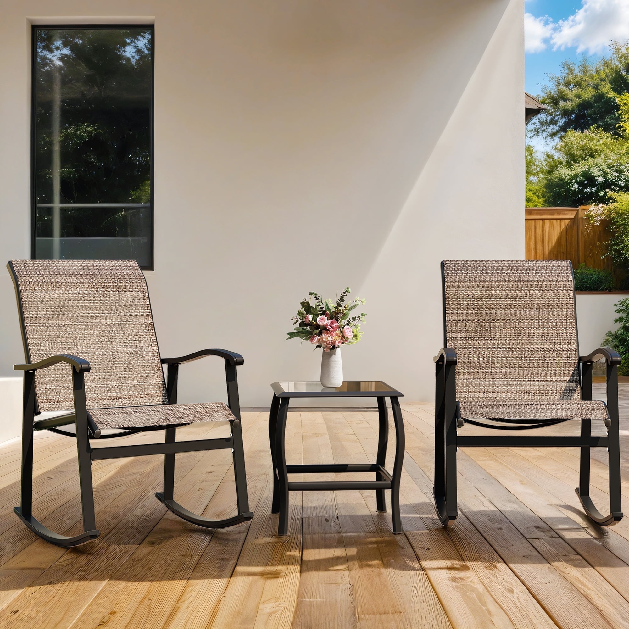 Walsunny 3 Piece Rocking Bistro Patio Set with 2 Outdoor Rocking Chairs ...