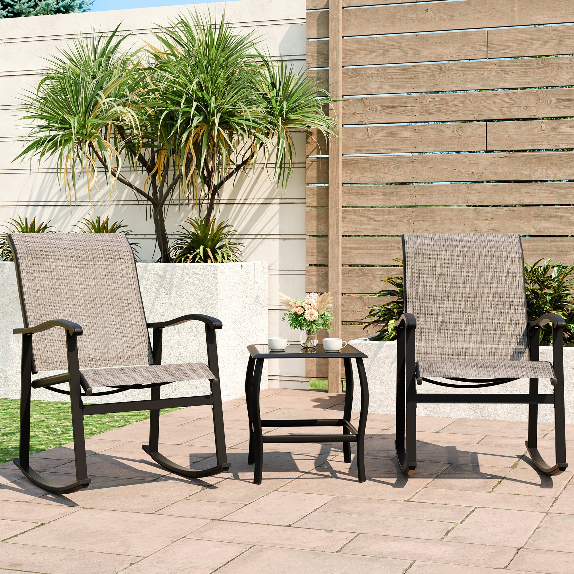 Walsunny 3 Piece Rocking Bistro Set, Outdoor Furniture with Rocker ...