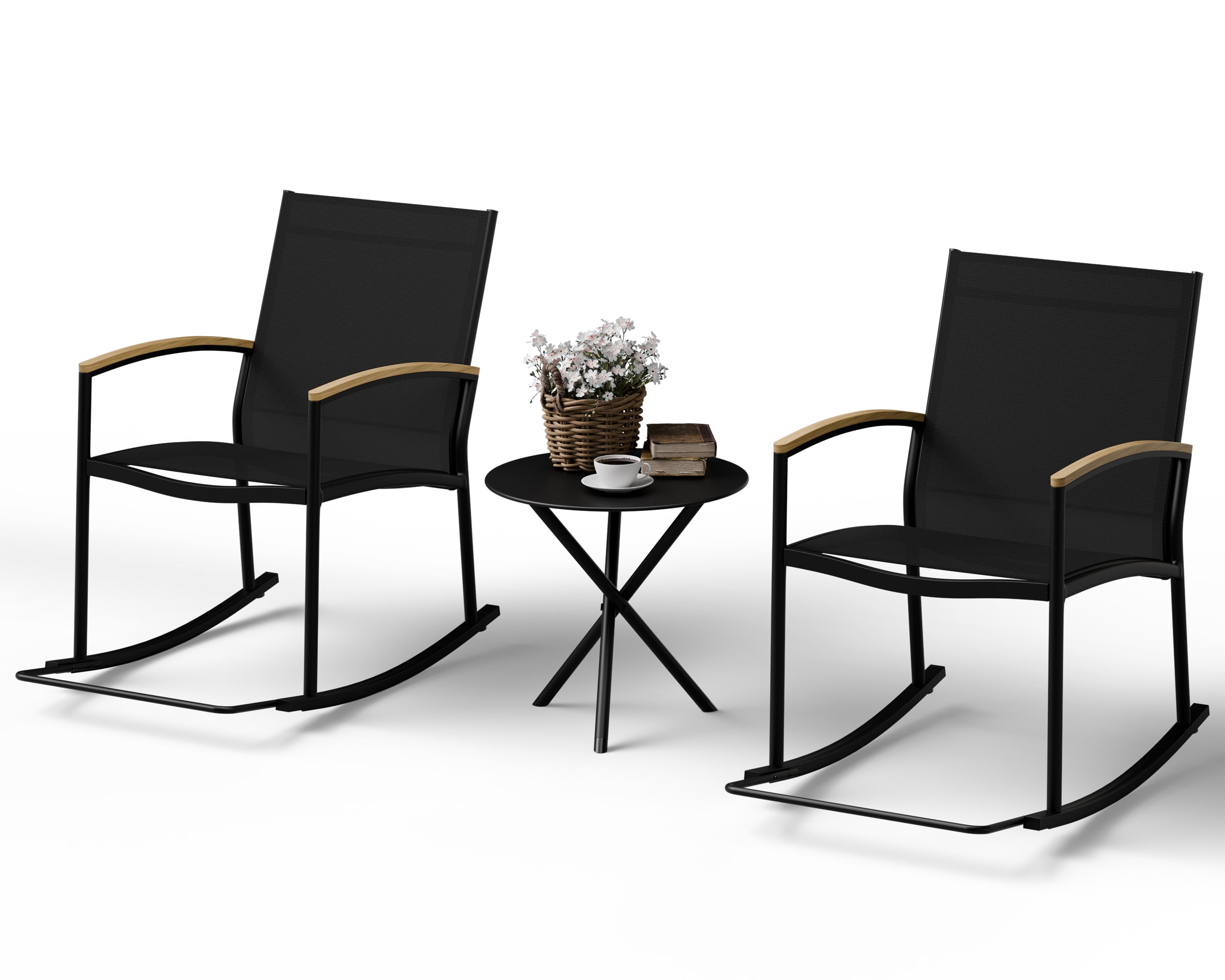 Rodriguez 3 Piece Outdoor Iron Bistro Set, Black - Walmart.com