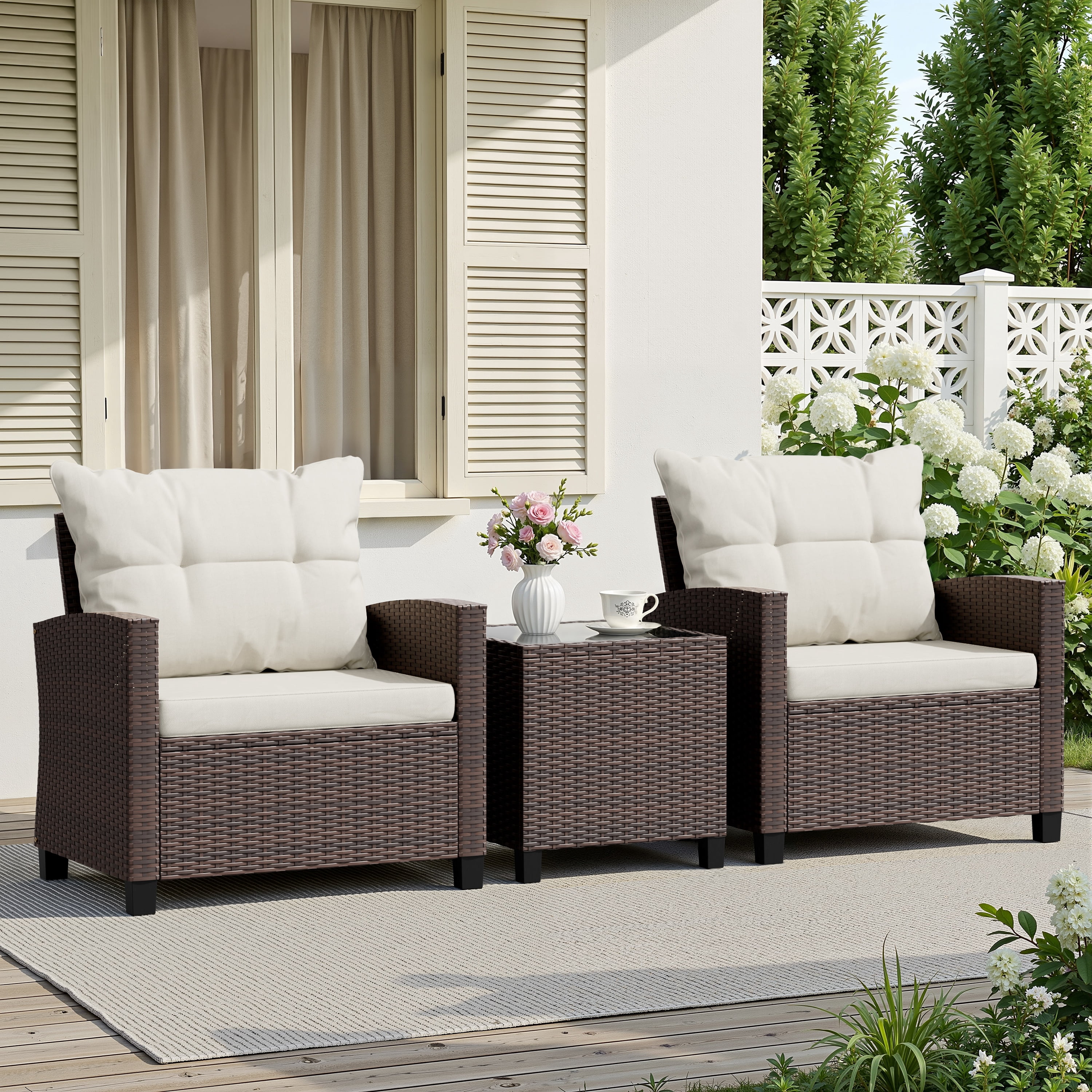 Walsunny Outdoor Wicker Patio Furniture Set 3 Pieces with Tempered ...