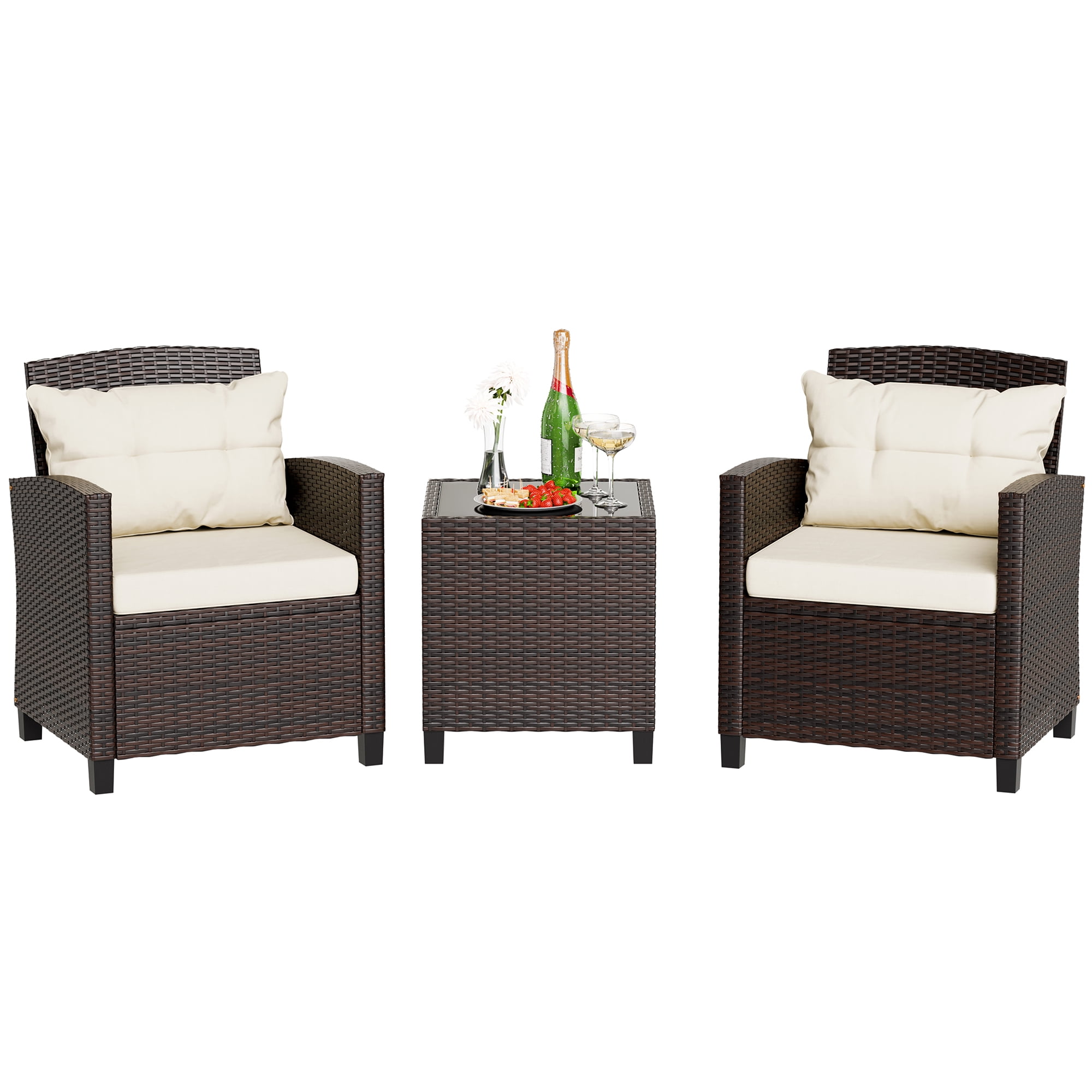 Walsunny Outdoor Wicker Patio Furniture Set 3 Pieces with Tempered ...