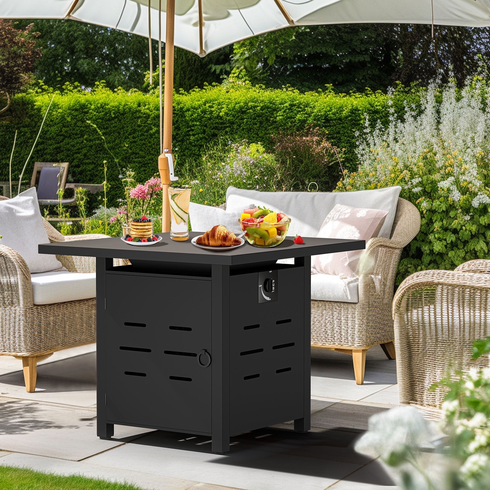 Walsunny 30 Inch Outdoor Fire Pit Table Propane Gas with Lid and Lava ...