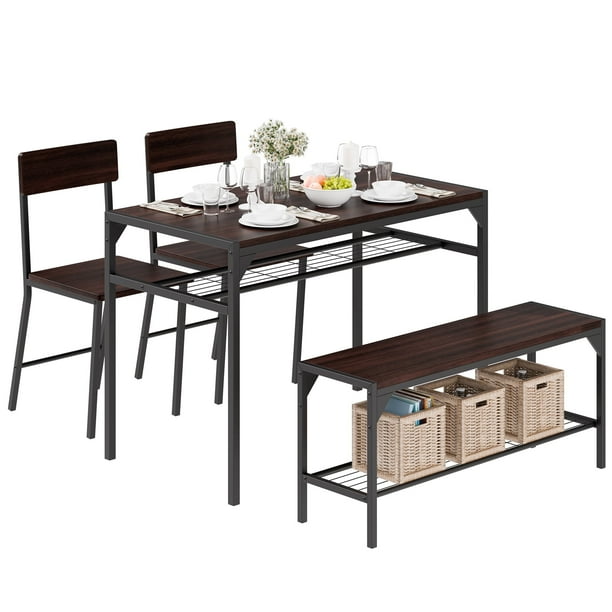 Walsunny 4 Piece Dining Table Set , Kitchen Table with Bench and 2 ...