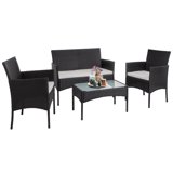 Walsunny 4-Piece Black Rattan Wicker Patio Furniture Set for Lawn ...