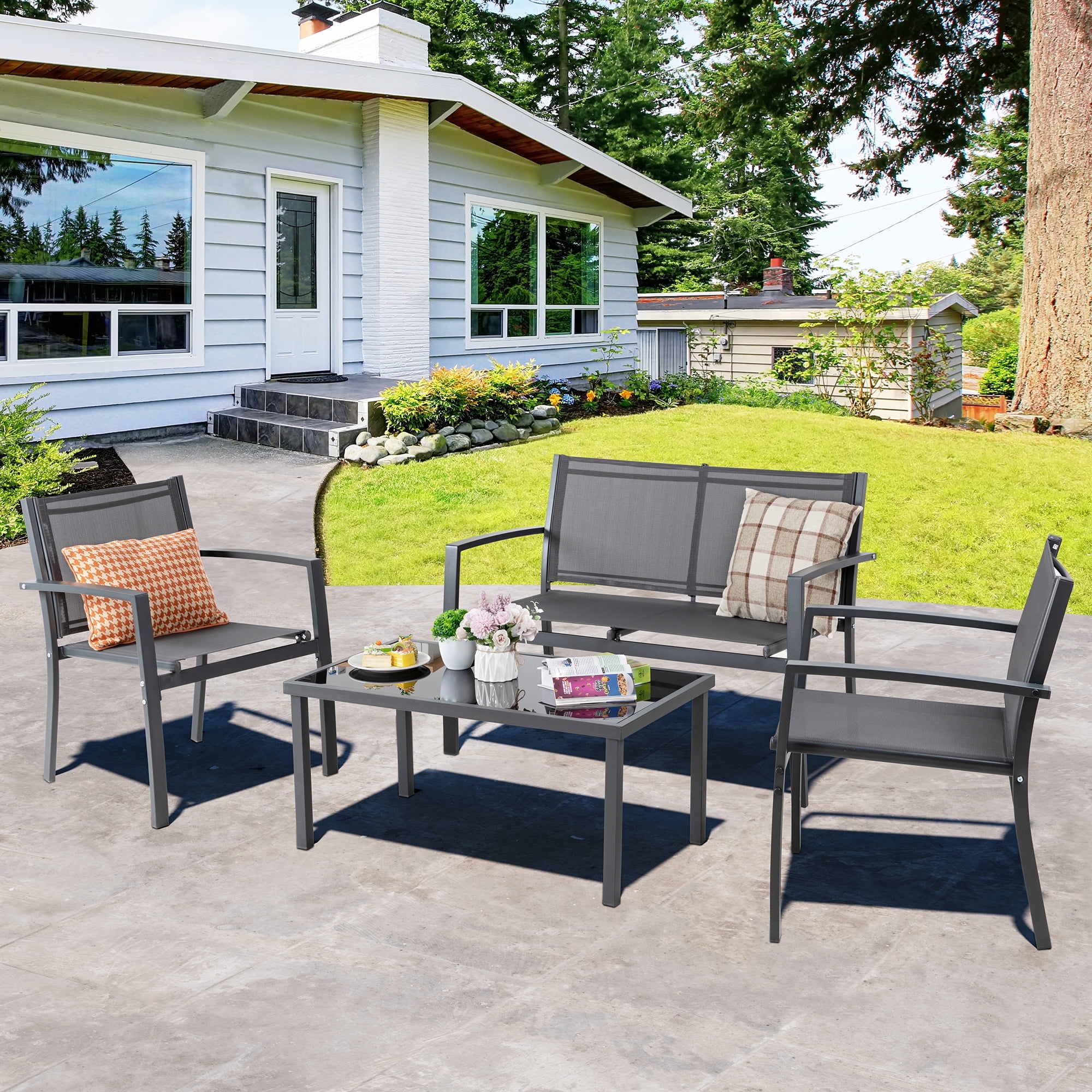 Walsunny 4 Pieces Patio Furniture Set All Weather Textile Fabric ...