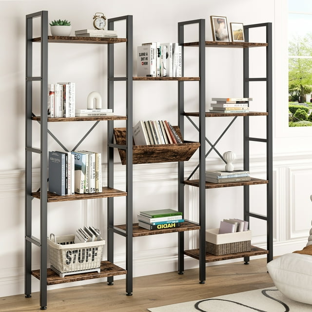 Walsunny 4 Tier Ladder Bookshelf with Solid Iron Frame, Rustic Brown ...