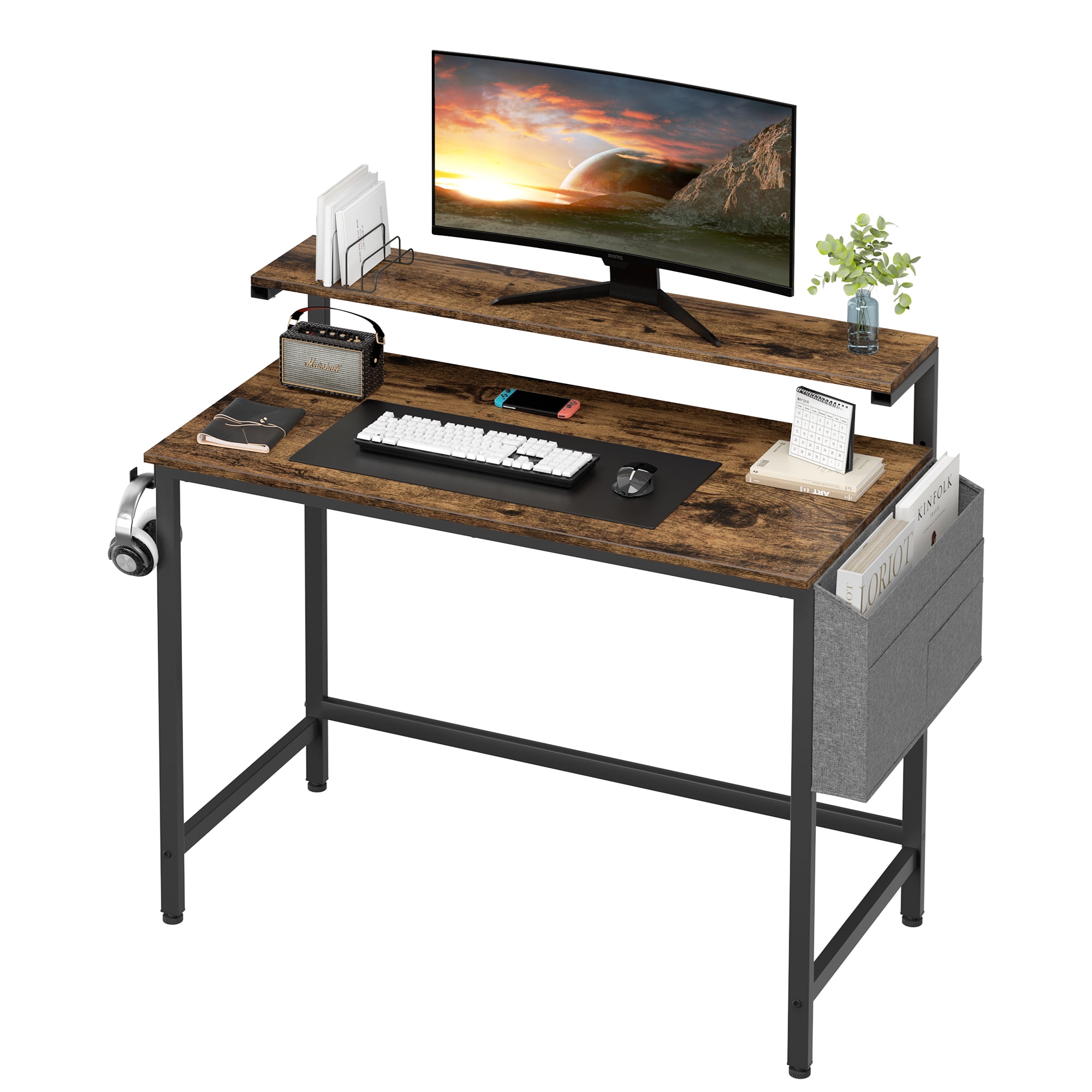 Walsunny 40 inch Home Office Computer Desk with Monitor Stand, Stable ...