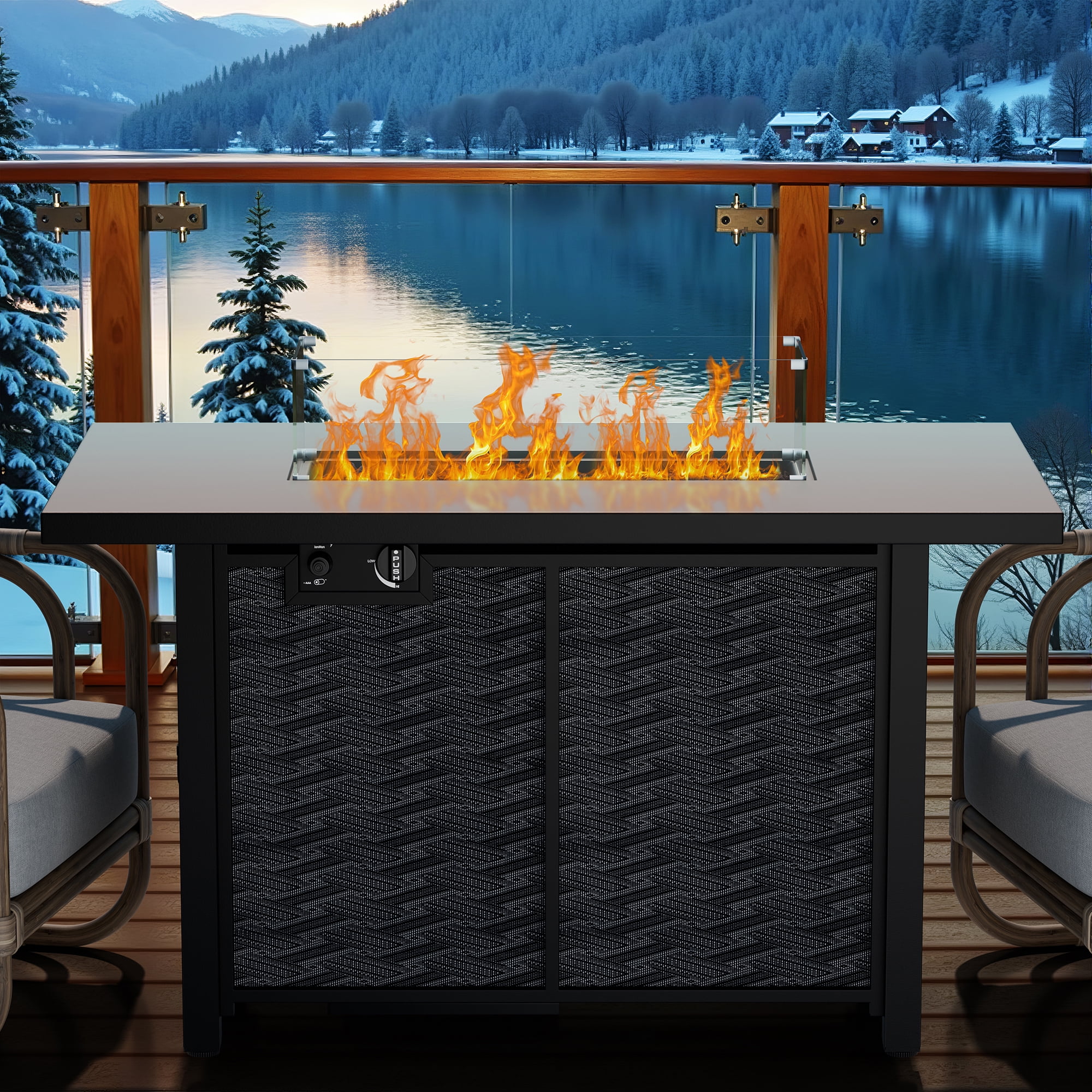 Walsunny 43" Propane Fire Pit Table 50,000 BTU Steel Gas Fire Pit with ...